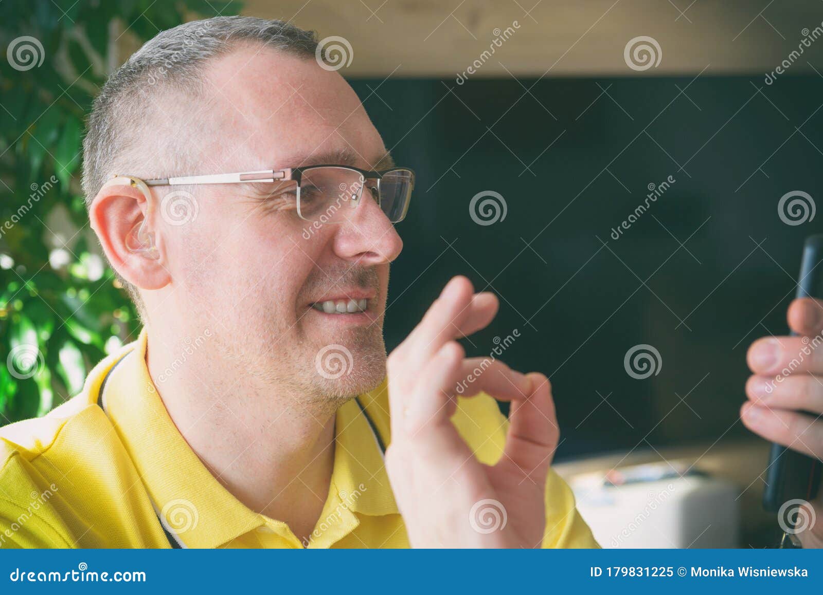 Deaf Man Using Sign Language on the Smart Phone Stock Image - Image of ...