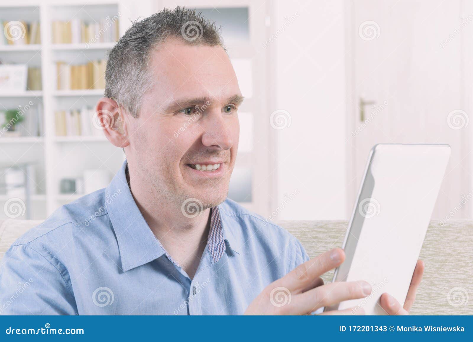 Deaf Man Using Sign Language on the Tablet Stock Image - Image of adult ...