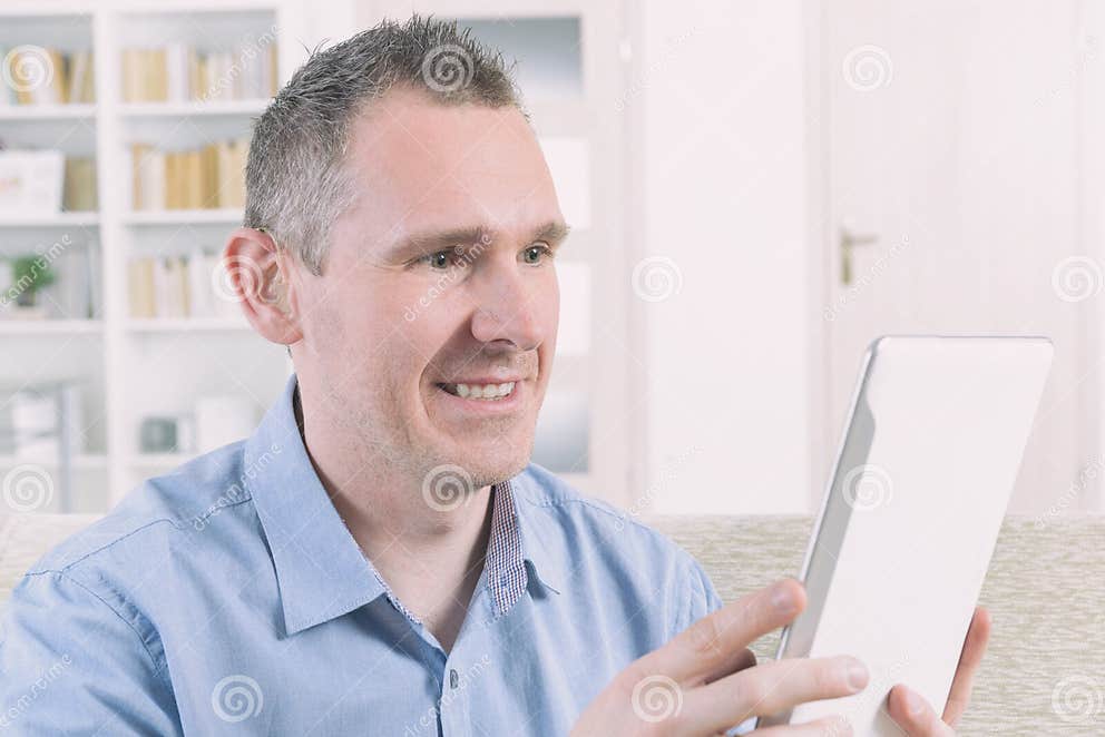 Deaf Man Using Sign Language on the Tablet Stock Image - Image of adult ...