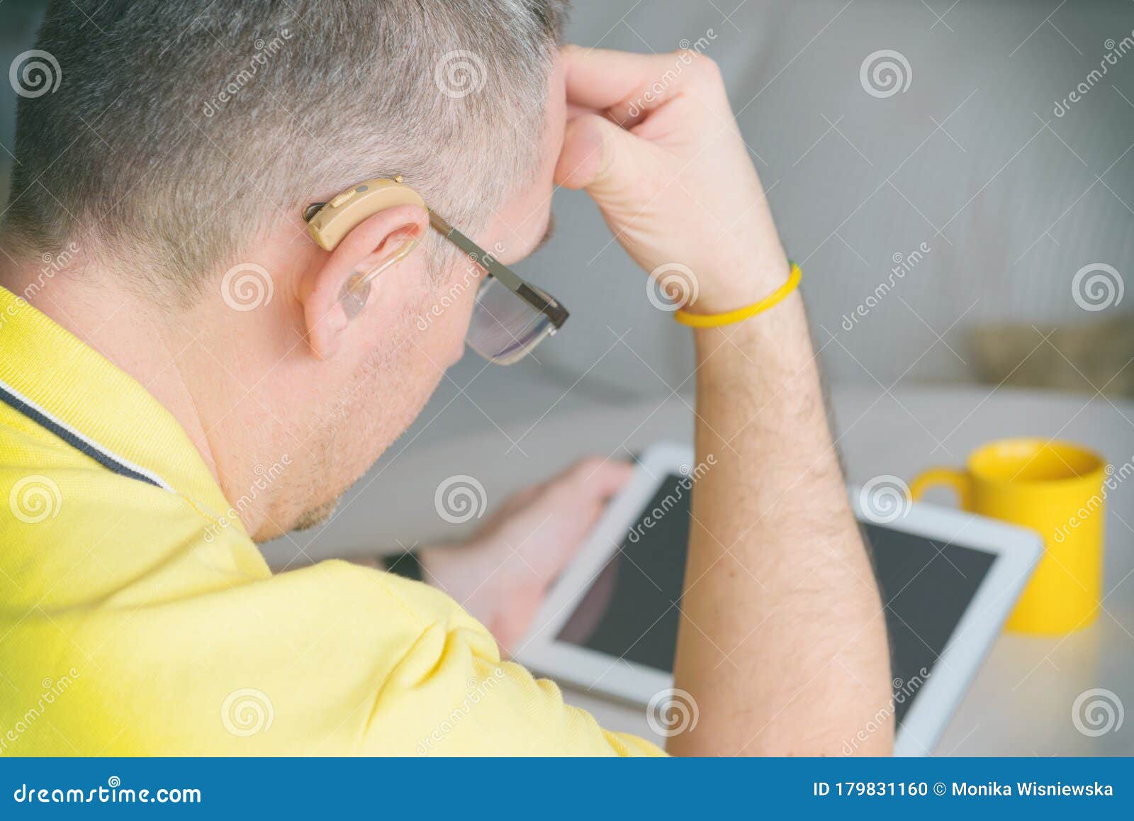 Deaf Man Using Sign Language on the Tablet Stock Photo - Image of ...