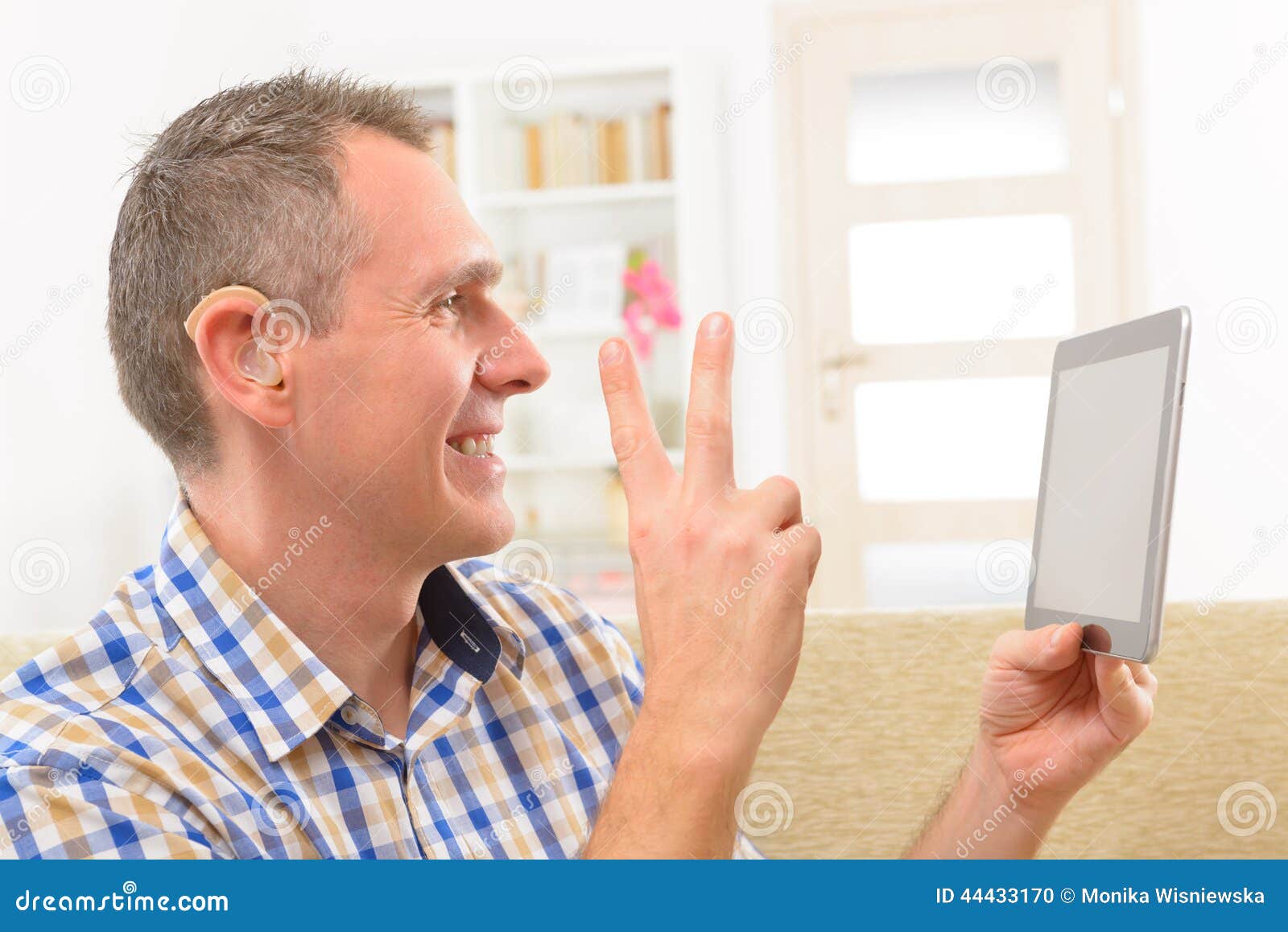 Deaf Man Using Sign Language on the Tablet Stock Photo - Image of ...