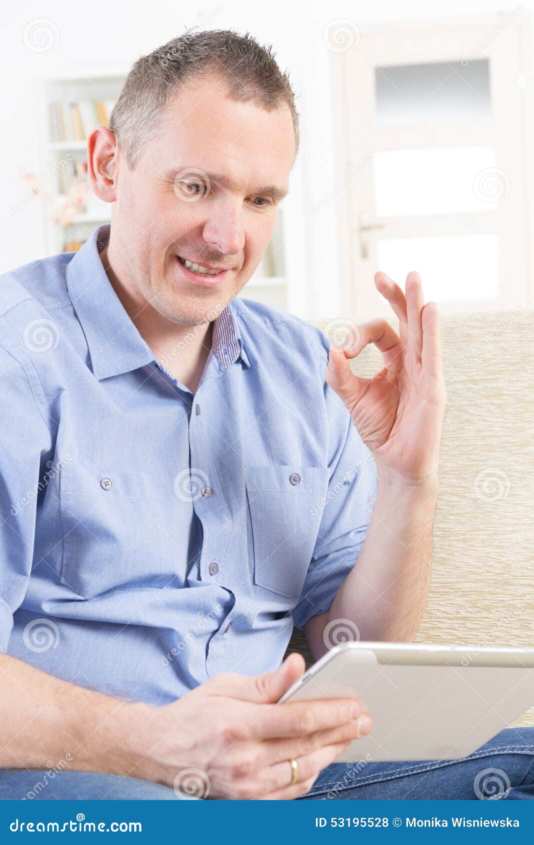 Deaf Man Using Sign Language on the Tablet Stock Photo - Image of help ...