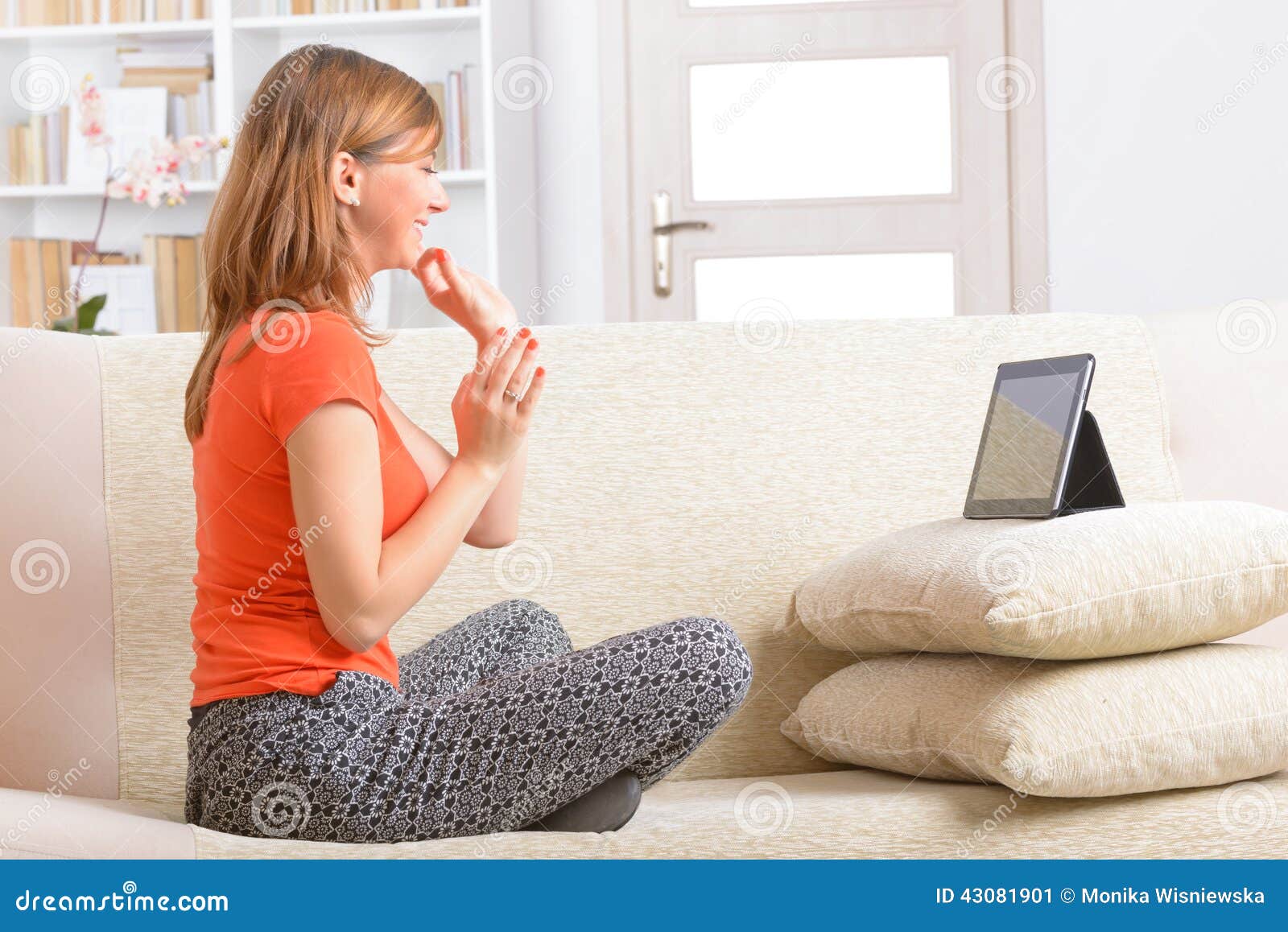 Deaf Woman Using Sign Language On The Tablet Royalty-Free Stock ...