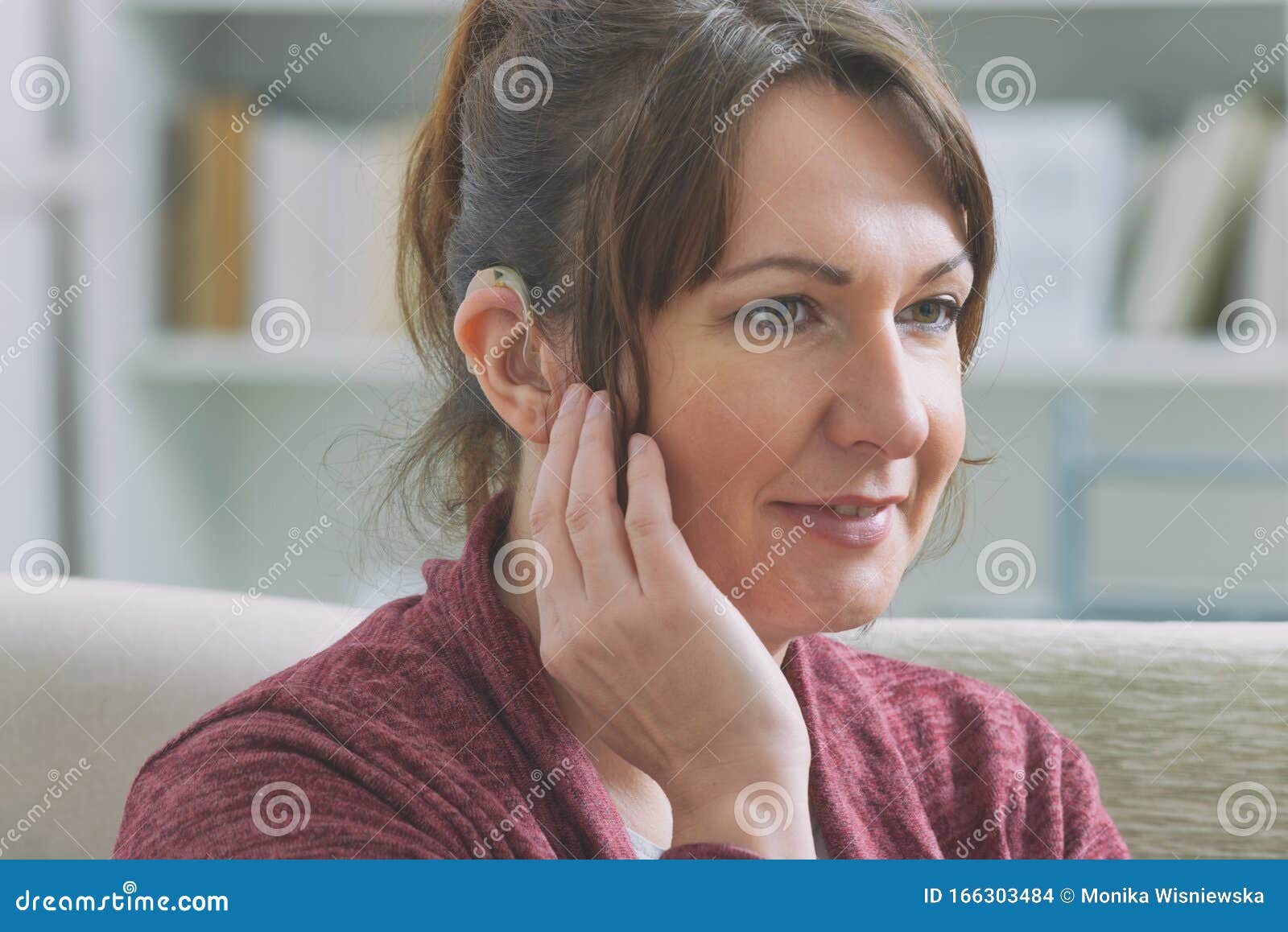 Deaf Woman Wearing Hearing Aid Stock Photo - Image of disabled, health ...