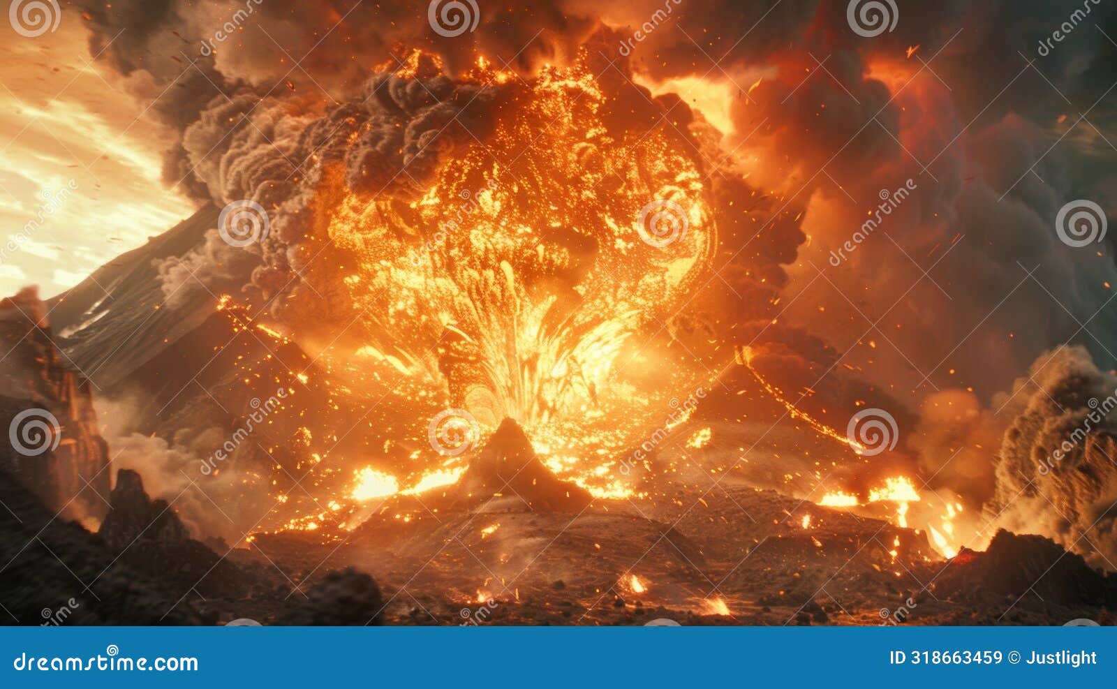 With a Deafening Roar the Volcano Unleashes a Powerful Eruption of Ash ...