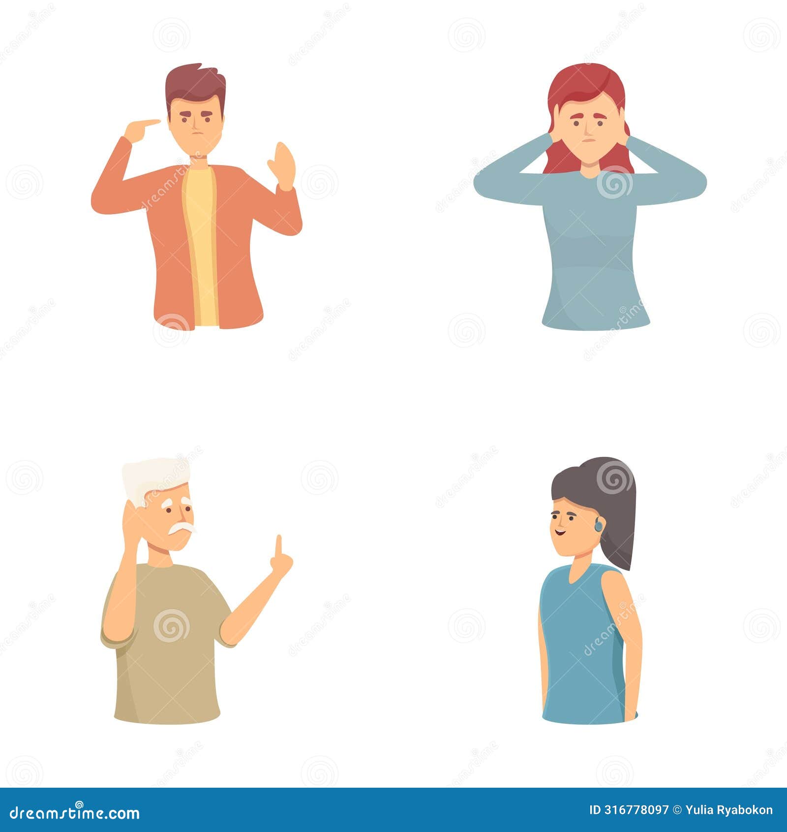 Deafness Icons Set Cartoon Vector. Deaf People with Hearing Problem ...