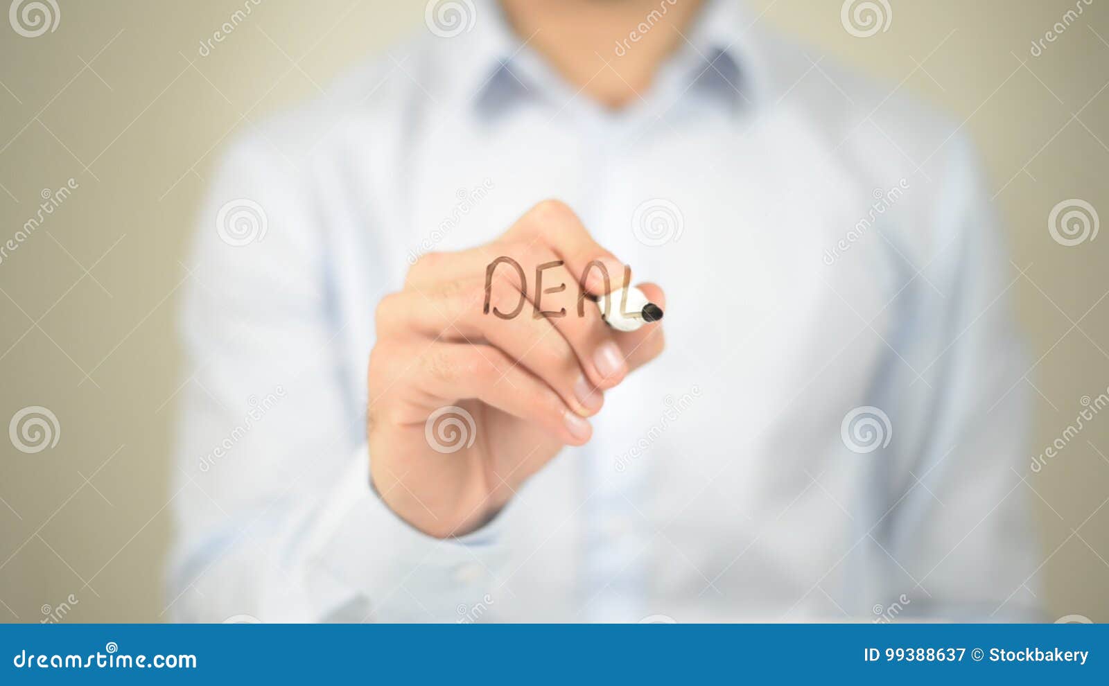 Deal, Man Writing on Transparent Screen Stock Image - Image of solution ...