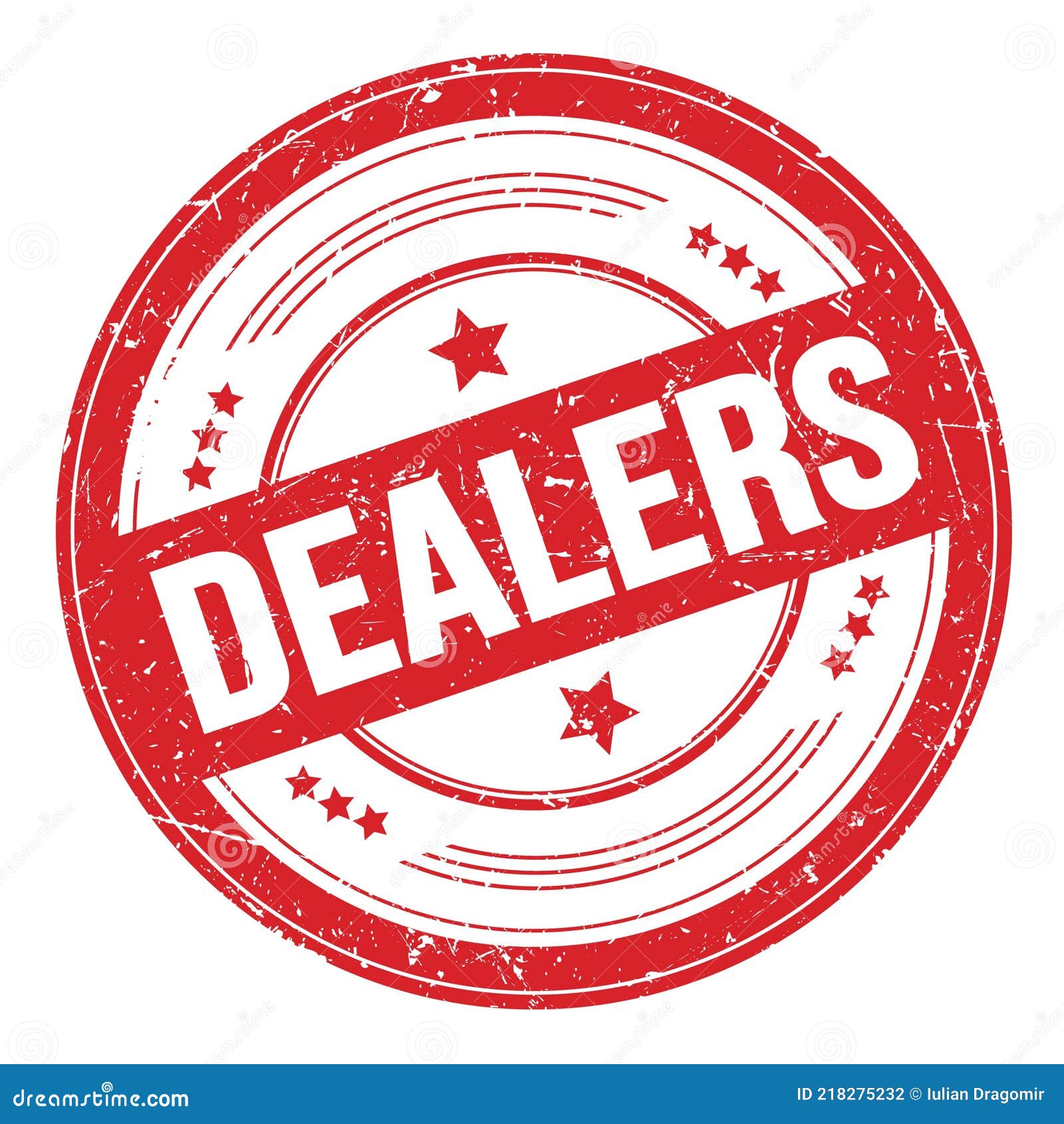 DEALERS Text on Red Round Grungy Stamp Stock Illustration ...