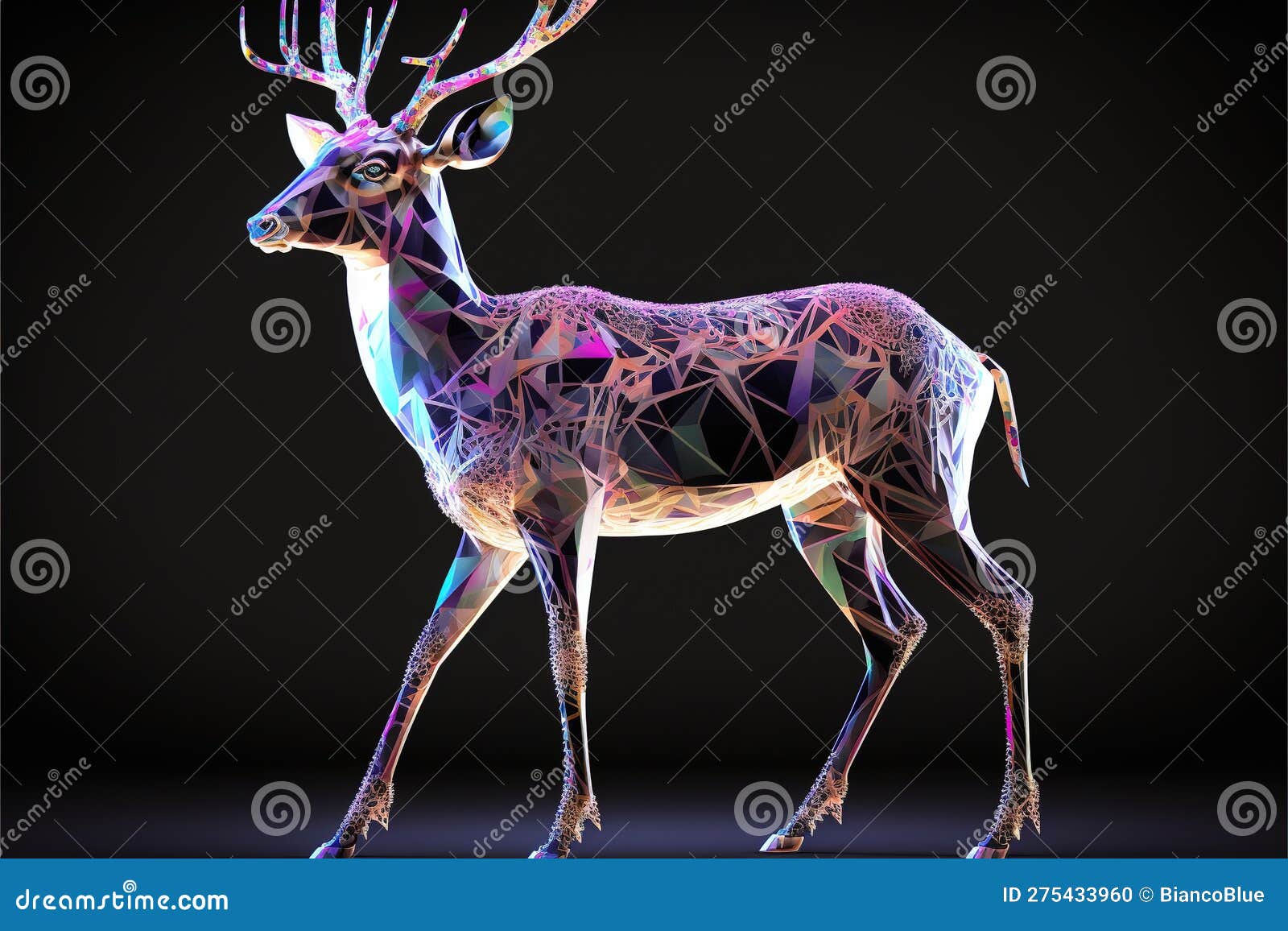 Dear with Iridescent Prism Texture and Intricate Polygon Pattern Design ...