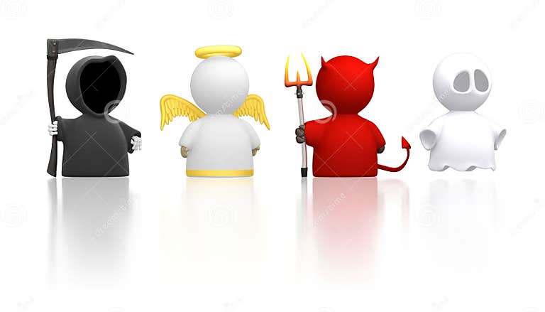 Death, Angel, Devil, and Ghost - White Version Stock Illustration ...