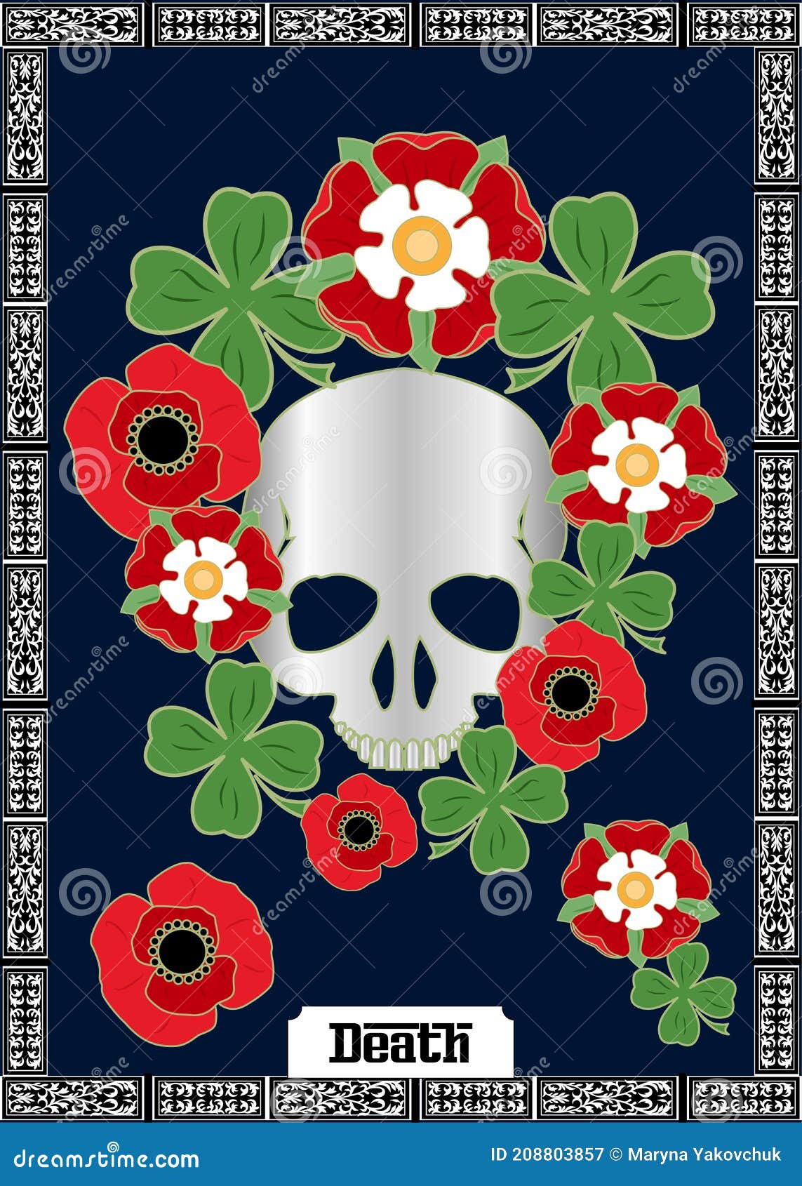 Death Card, Funeral, Commemoration With Roses On A Black Background ...