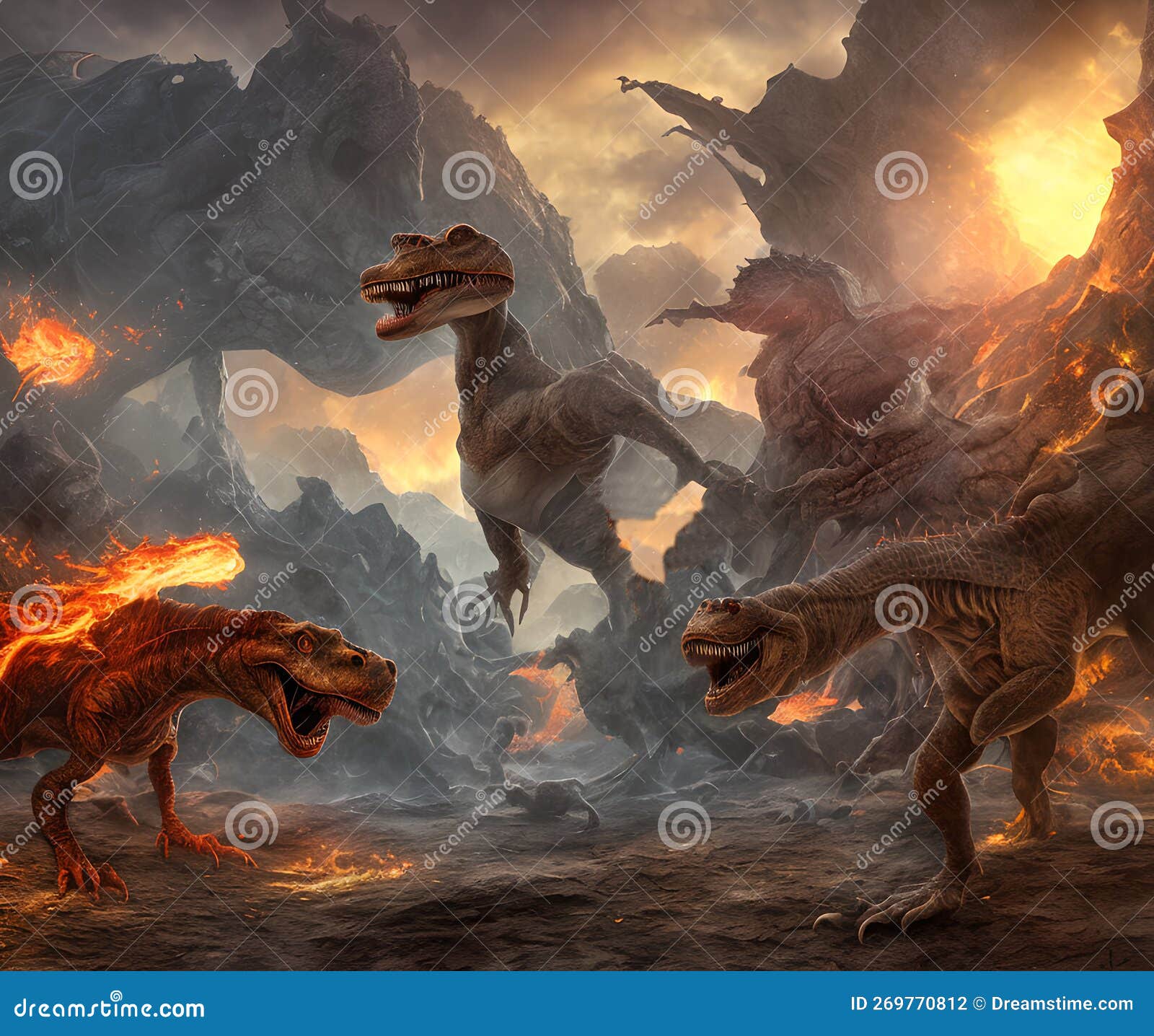 Death Of Dinosaurs, Generative AI Illustration Stock Photo ...