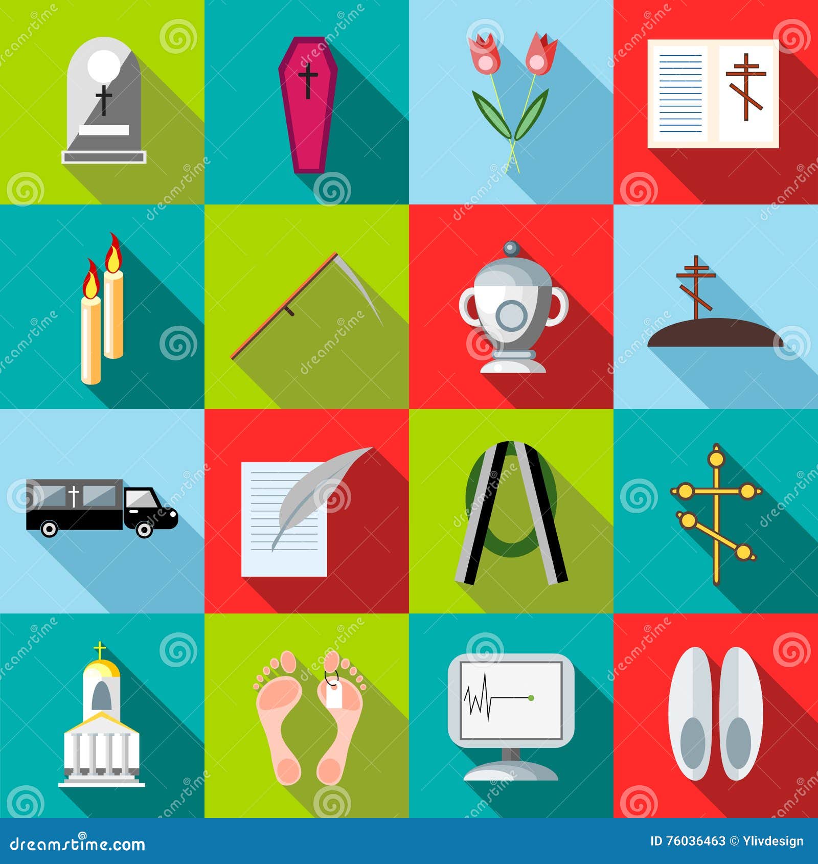 Death and Funeral Icons Set, Flat Style Stock Vector - Illustration of ...