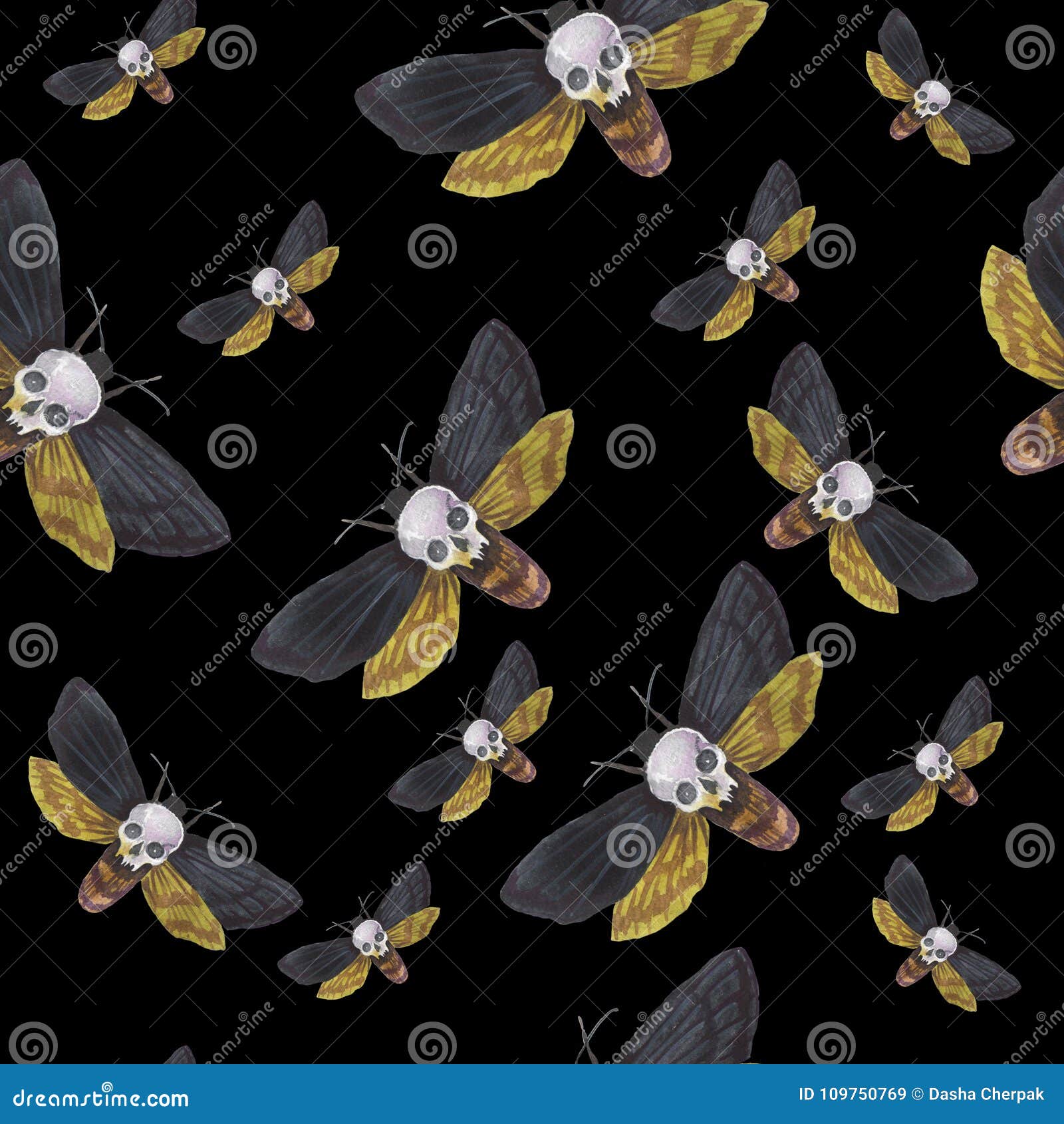 Death Head Hawkmoth On Full Moon Background. Halloween Skull Moth ...