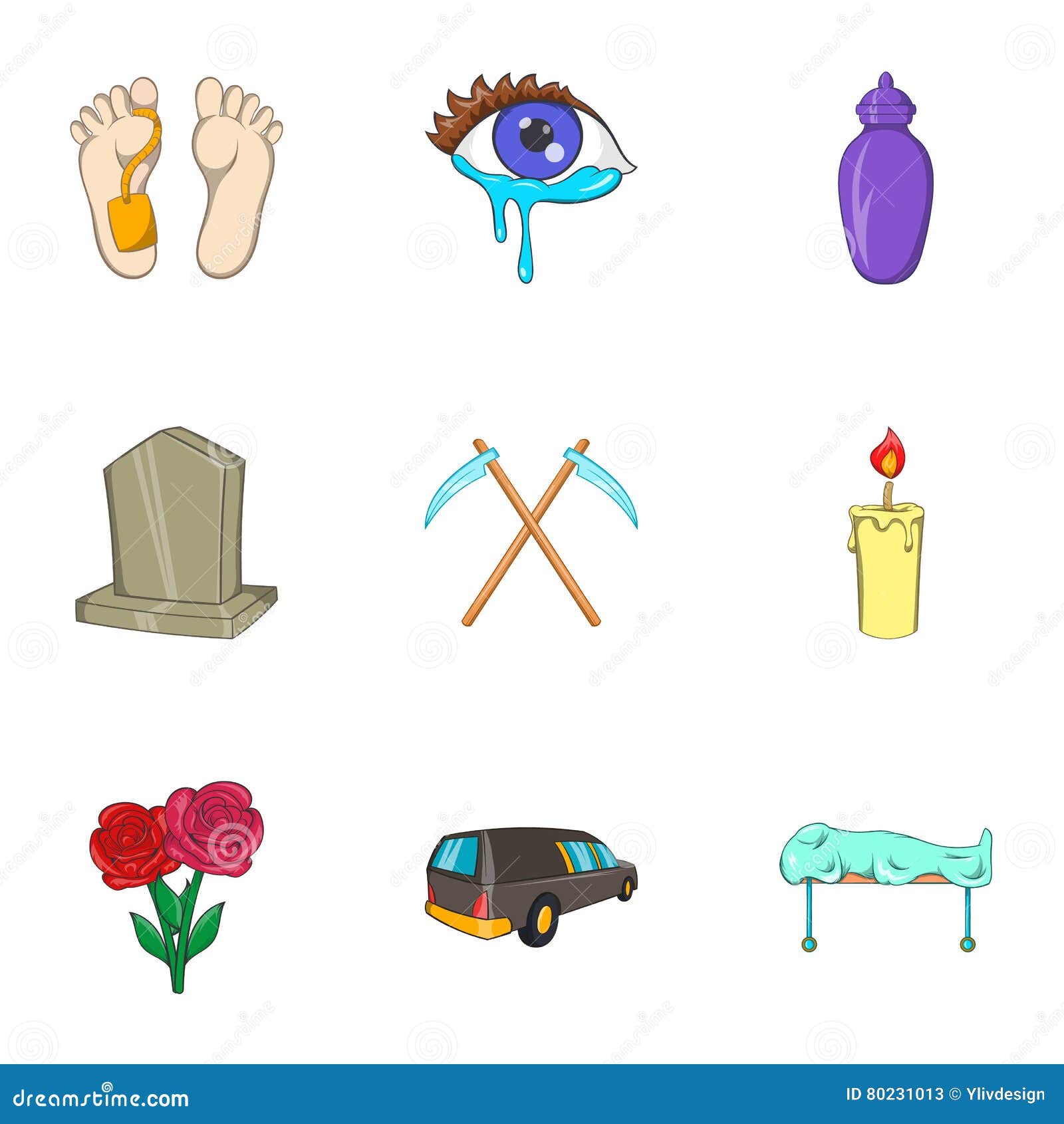 Death Icons Set, Cartoon Style Stock Vector - Illustration of horror ...
