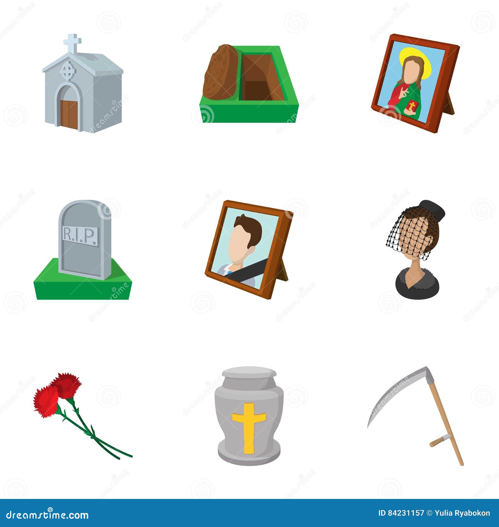Death Icons Set, Cartoon Style Stock Vector - Illustration of human ...