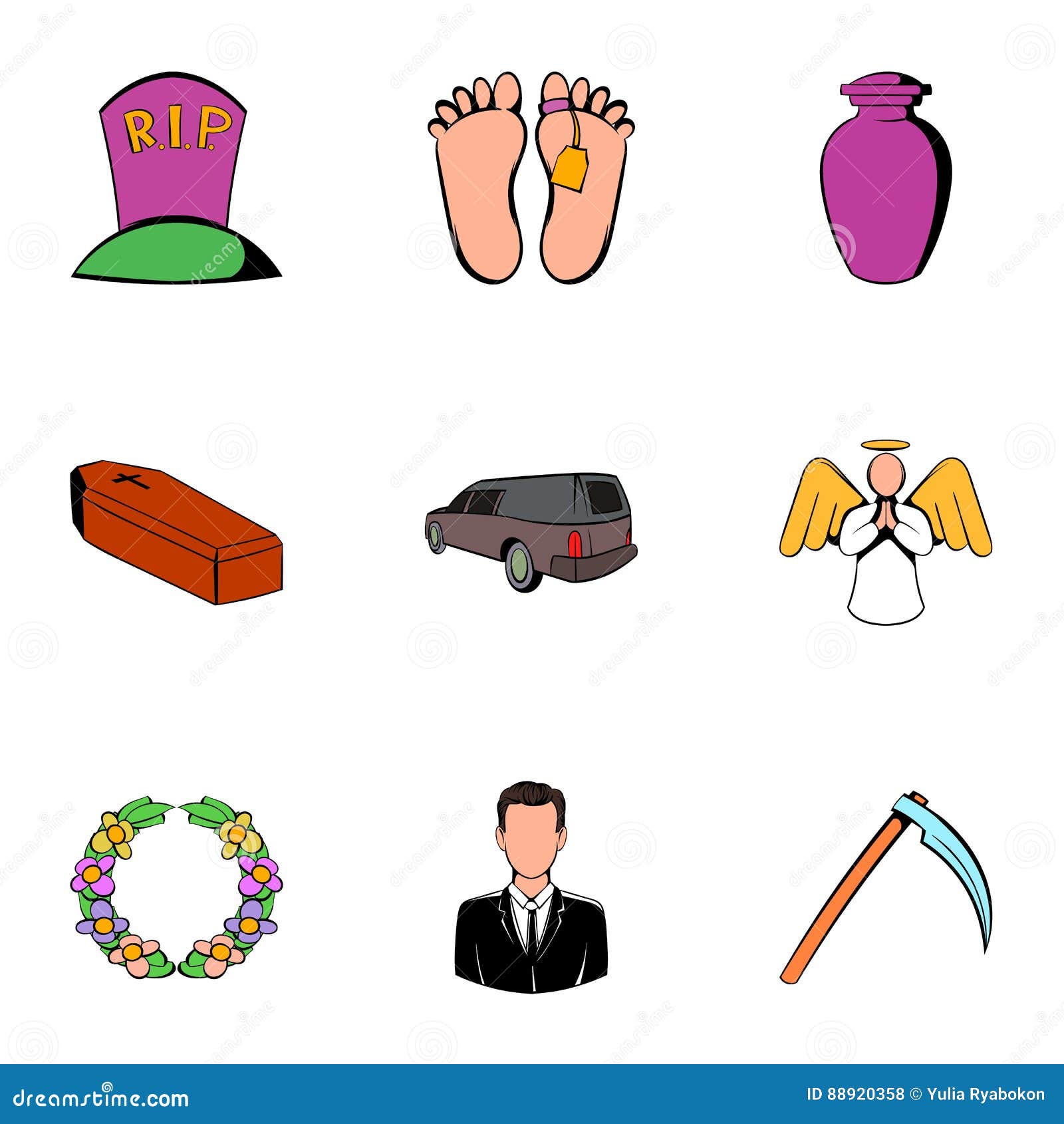 Death Icons Set, Cartoon Style Stock Vector - Illustration of cemetery ...