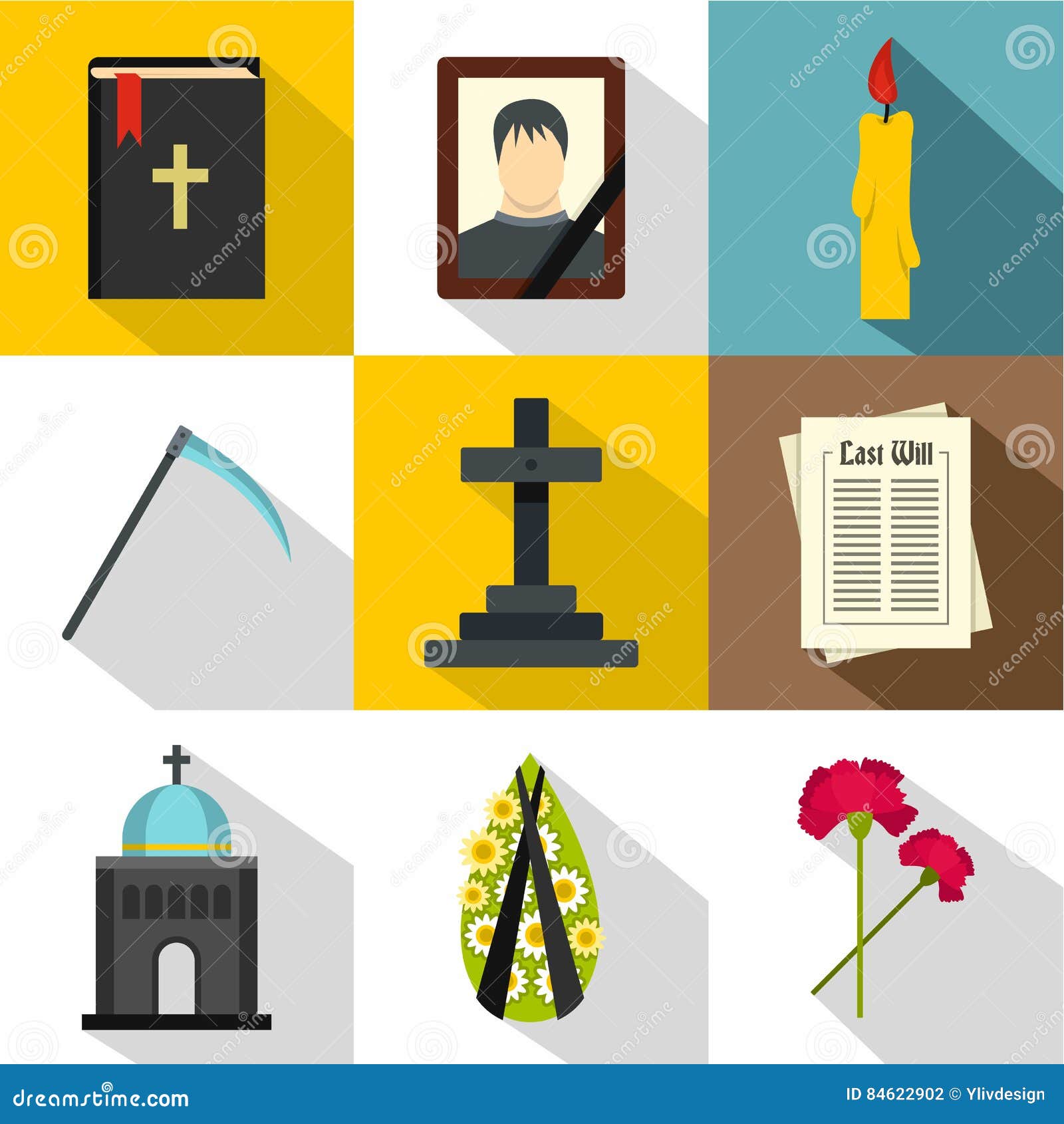 Death of Person Icons Set, Flat Style Stock Vector - Illustration of ...