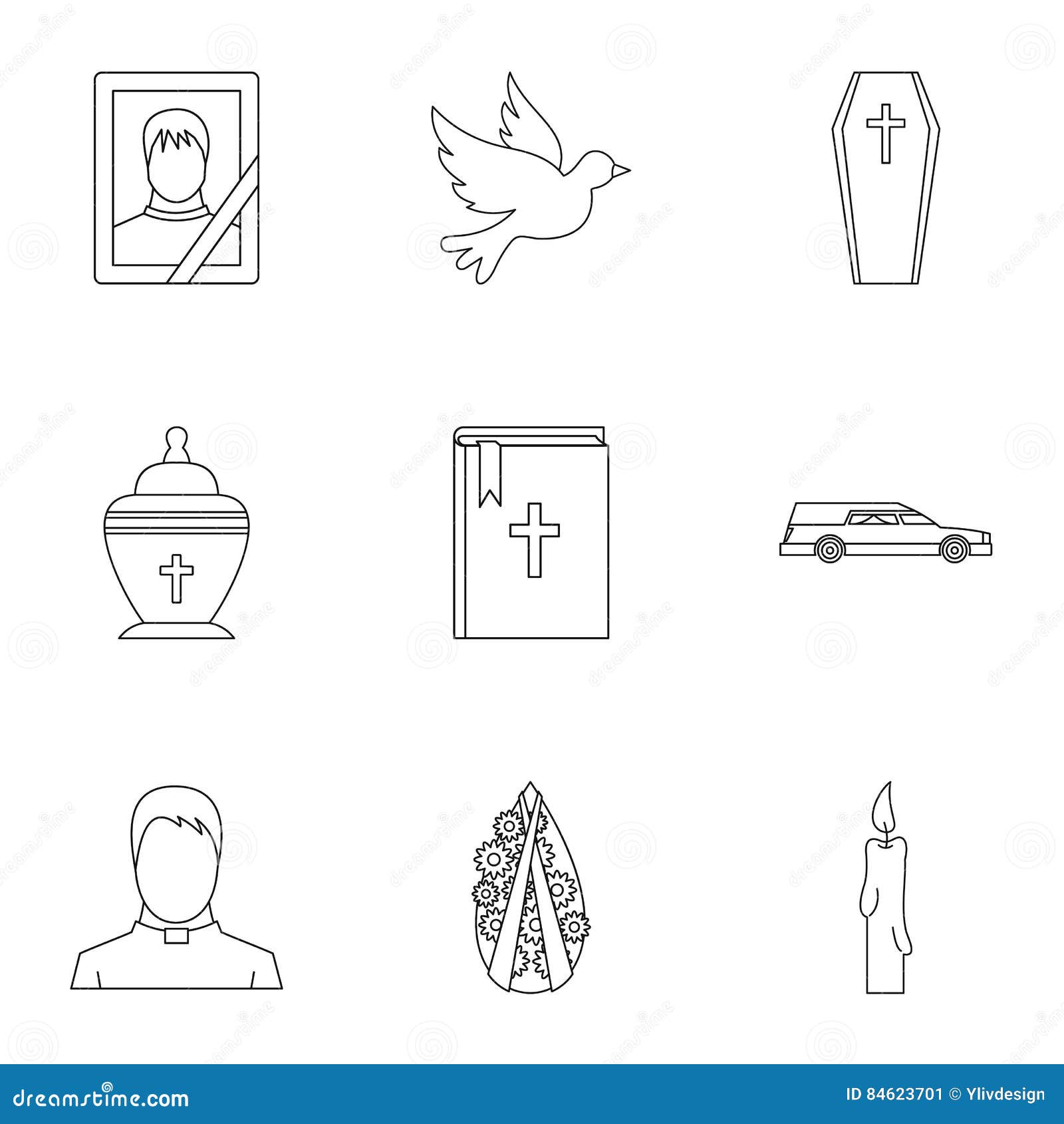 Death of Person Icons Set, Outline Style Stock Vector - Illustration of ...