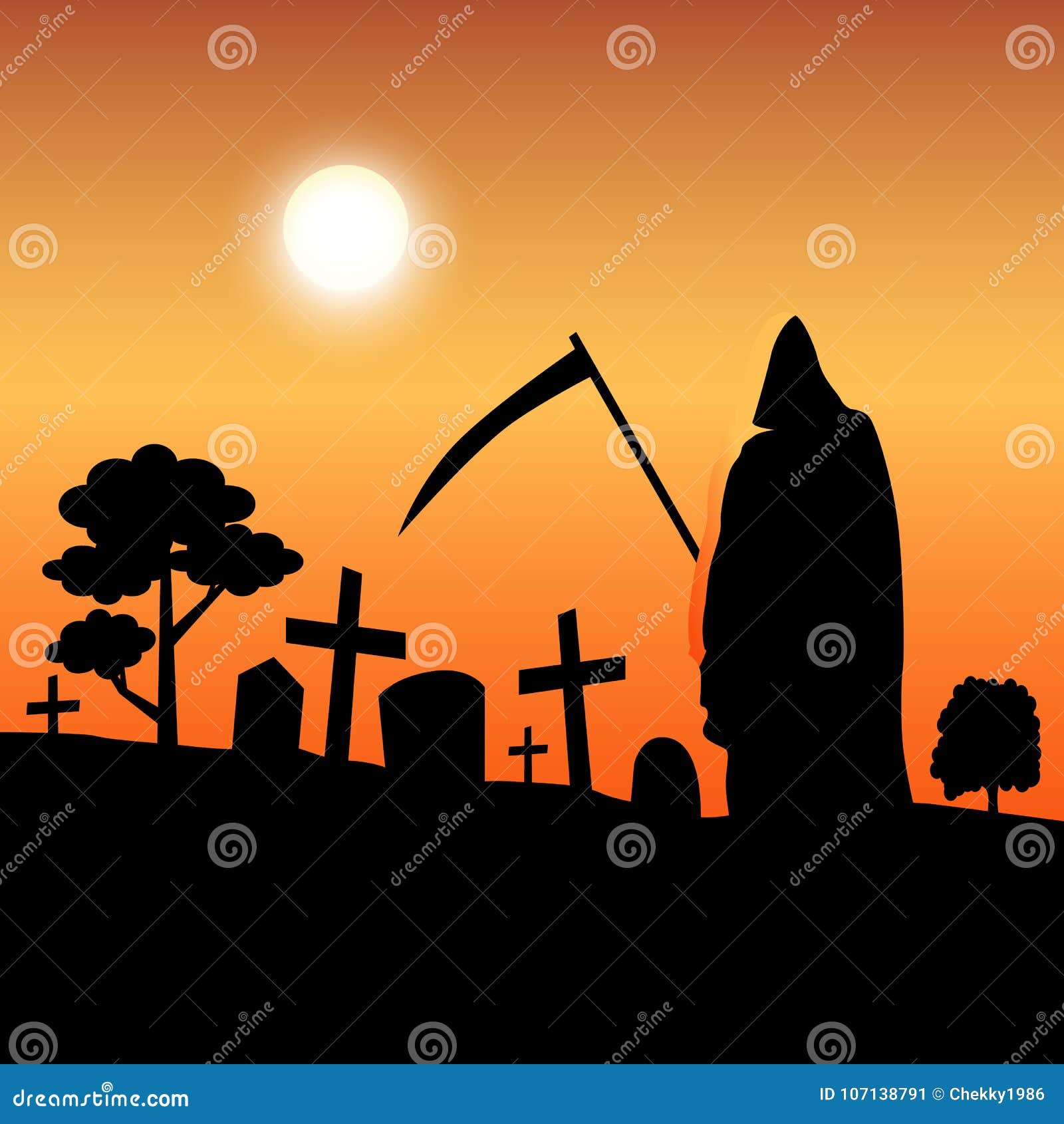 Vector Death Silhouette Standing in Graveyard Stock Vector ...