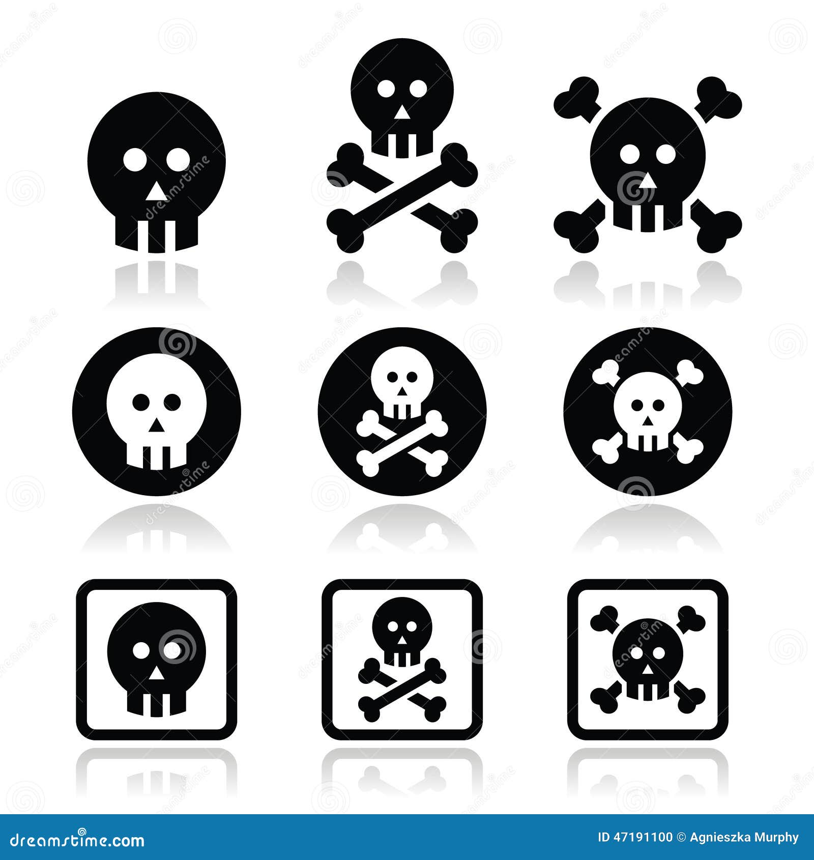 Death, Skull with Bones Icons Set Stock Illustration - Illustration of ...