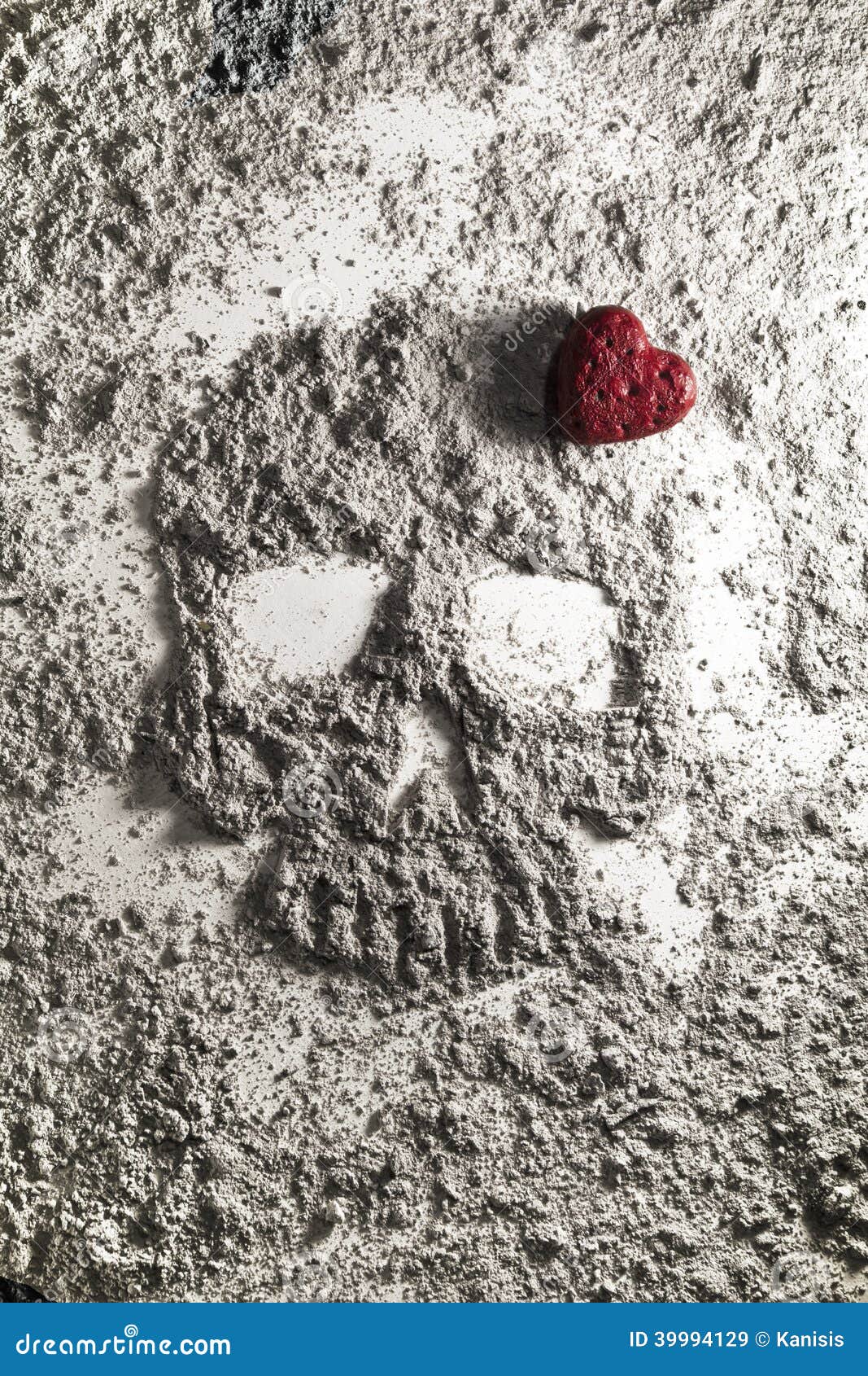 Death Skull with Red Love Heart Made of Ash Stock Image - Image of ...