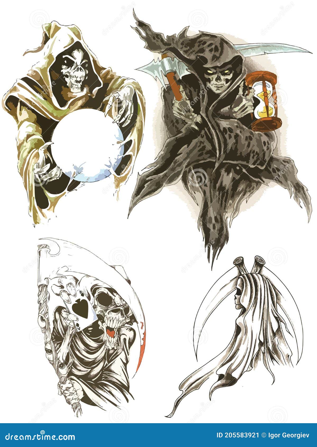 Death Tattoo Flash Set. Set of Horror Labels and Elements. Vector ...