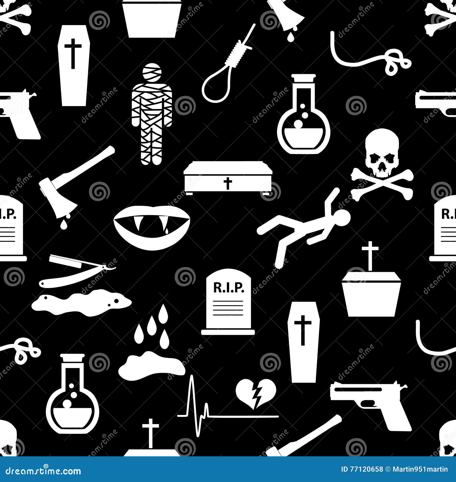 Death Theme Set of Vector Black Simple Icons Seamless Pattern Eps10 ...