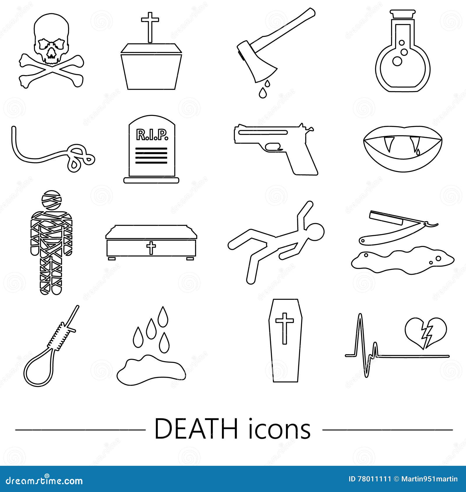 Death Theme Set of Vector Black Simple Outline Icons Eps10 Stock Vector ...