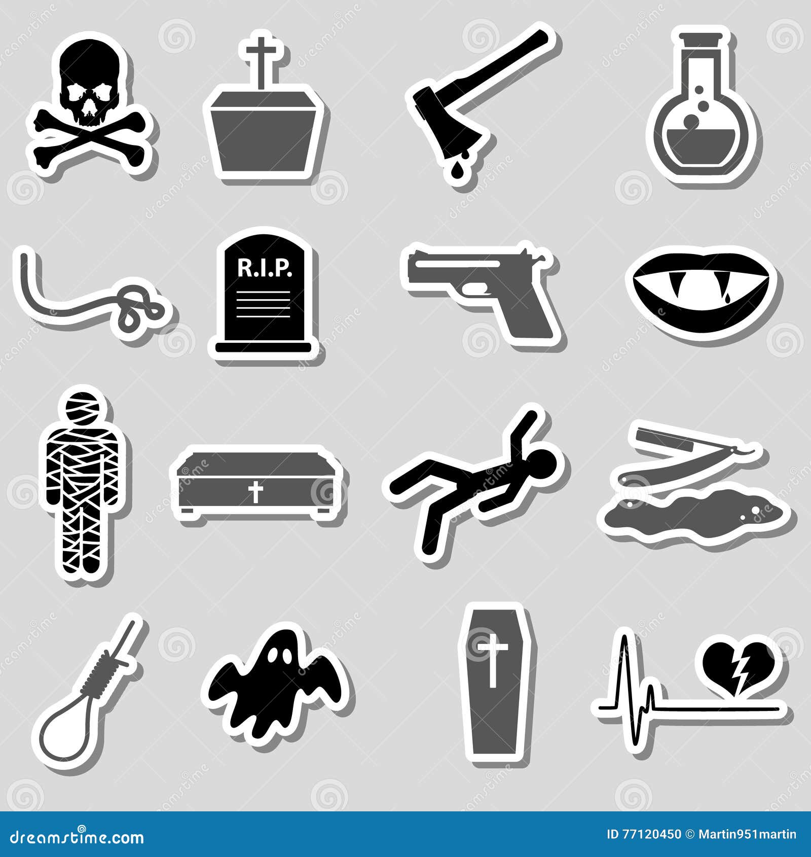 Death Theme Set of Vector Black Simple Stickers Eps10 Stock Vector ...