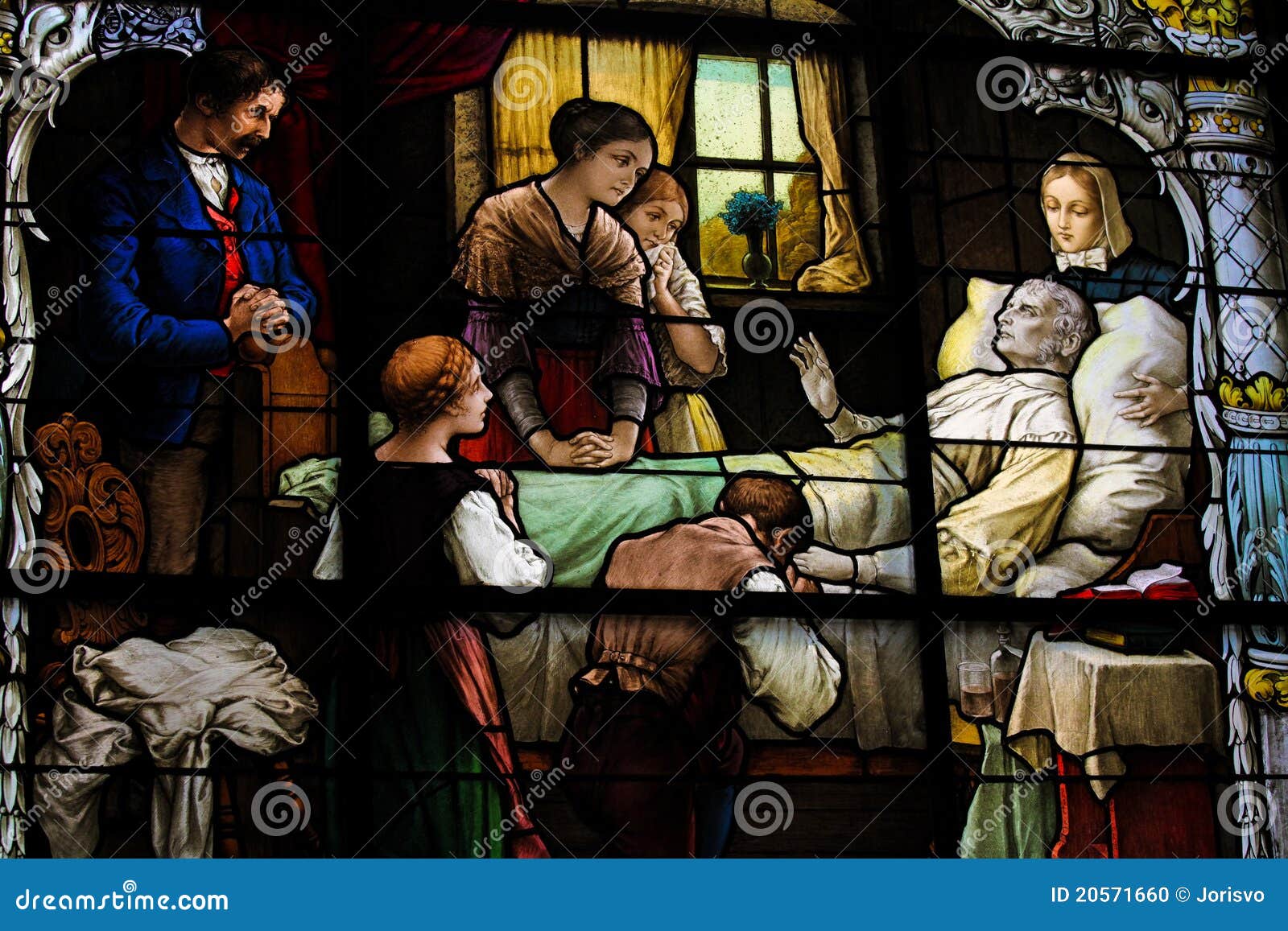 Old Man On His Deathbed - Stained Glass Stock Image | CartoonDealer.com ...
