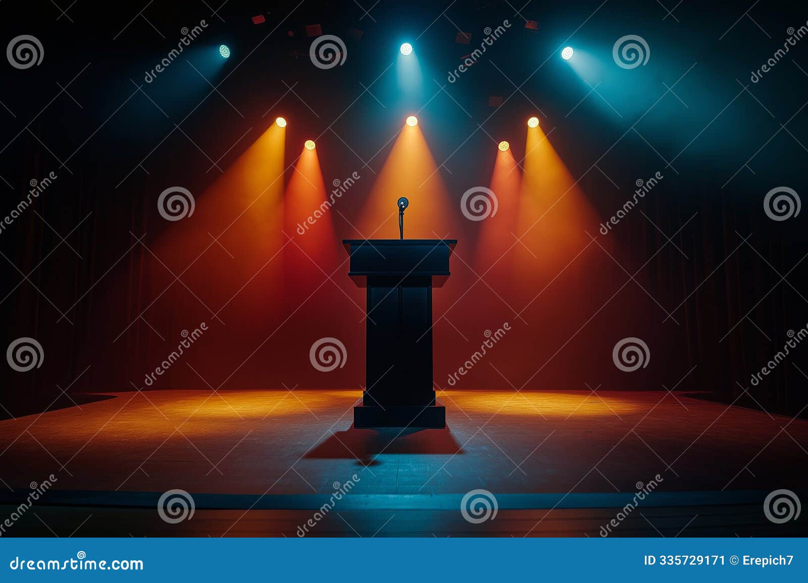 Empty Debate Stage Featuring a Podium Under Spotlights Stock Image ...