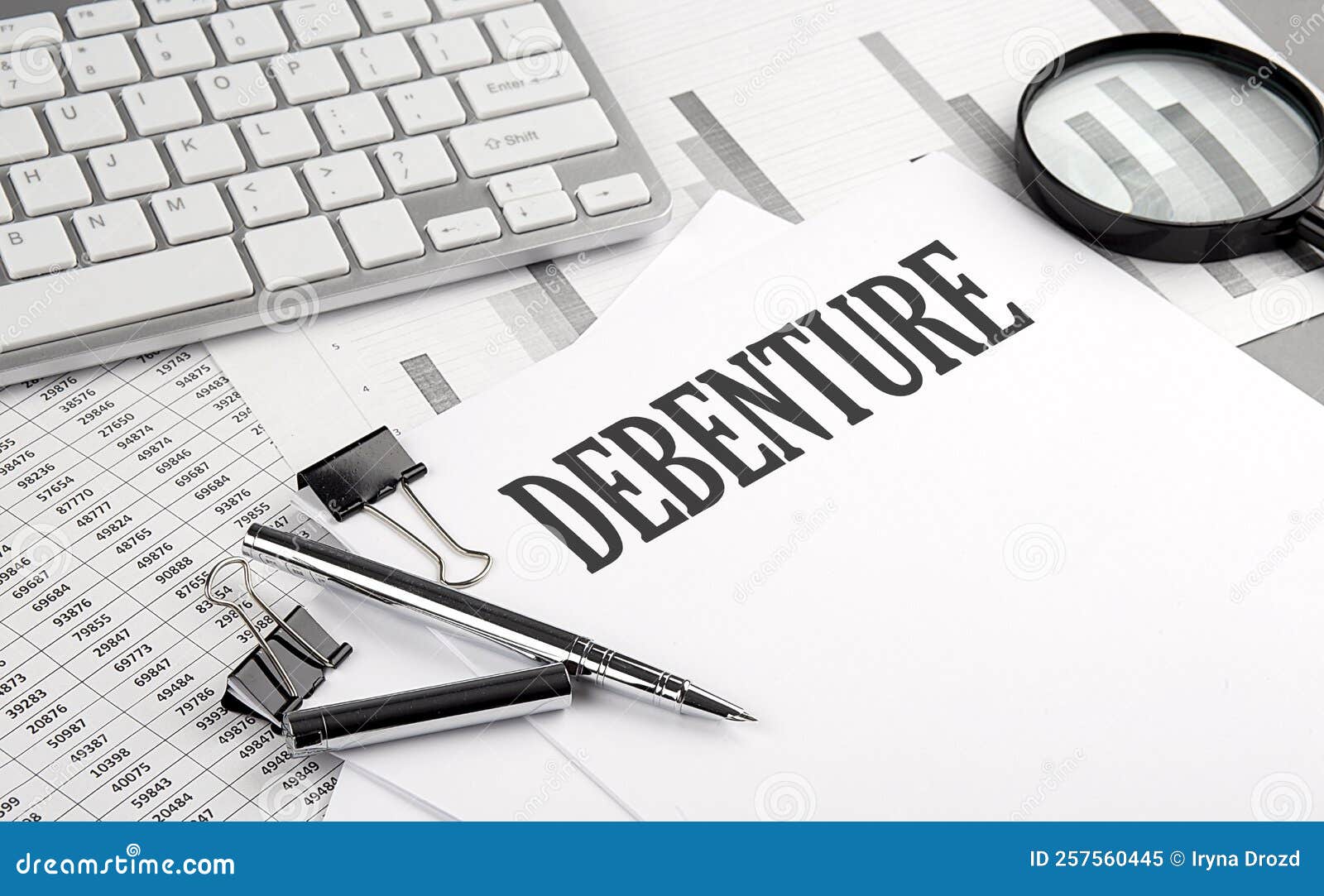 DEBENTURE Text on Paper with Chart and Keyboard, Business Concept Stock ...