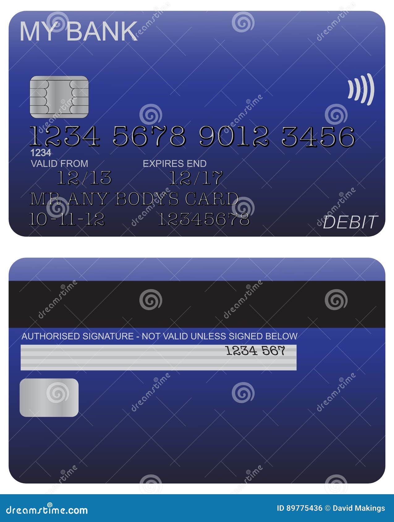 Debit Card Detail Blue stock illustration. Illustration of cash - 89775436