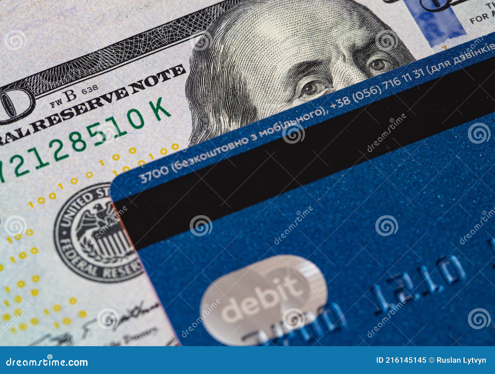 Debit Card and US 100 Dollar Banknote Stock Image - Image of finance ...
