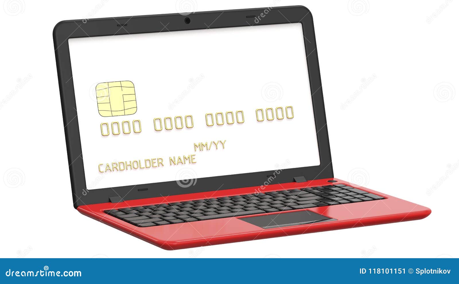 Debit Plastic Card Or Credit Card Inside Laptop Screen. 3D Render Of ...