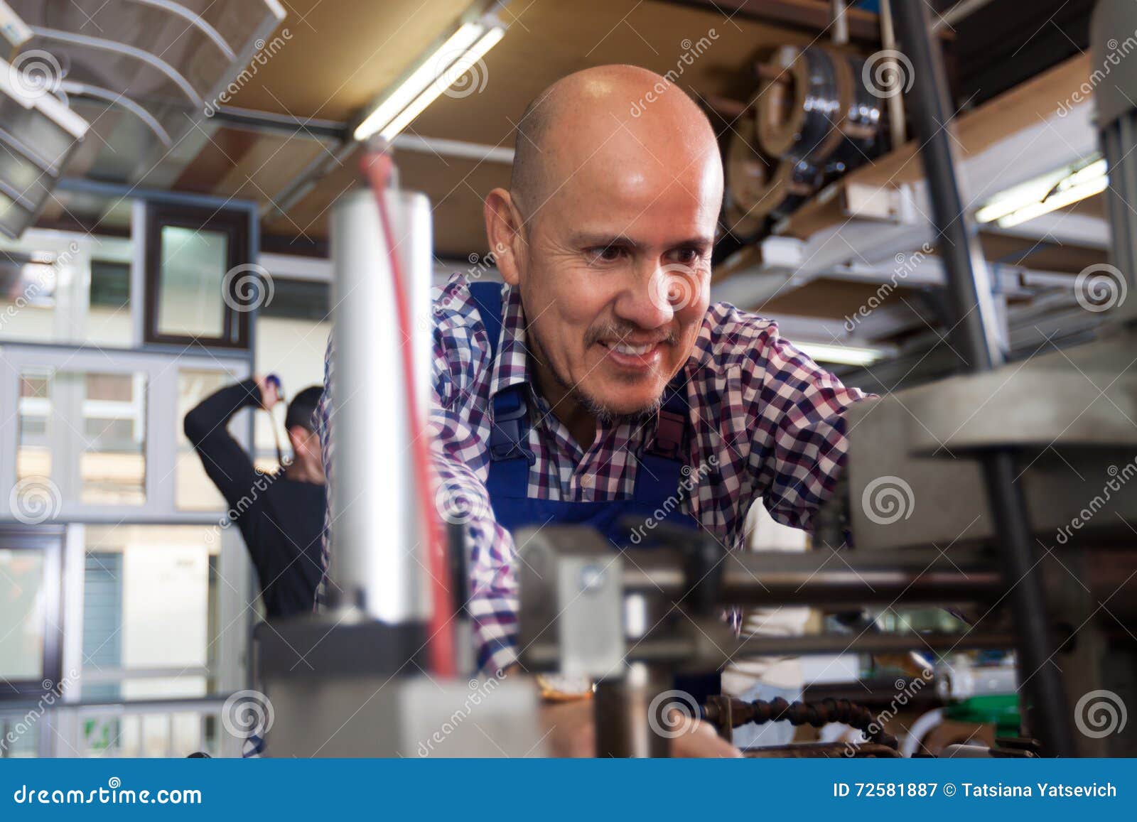 Debonair Middle Age Worker at Professional Lathe in Plant Stock Image ...