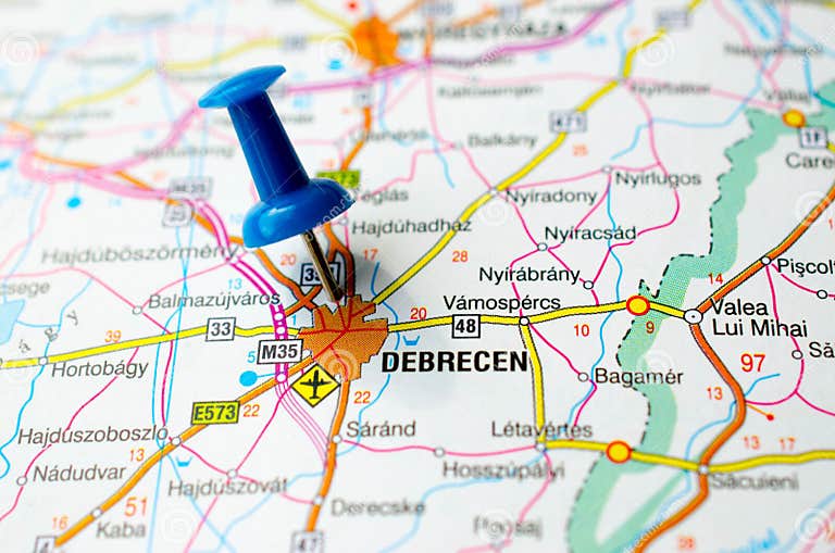 Debrecen on map stock image. Image of europe, city, highway - 122917715