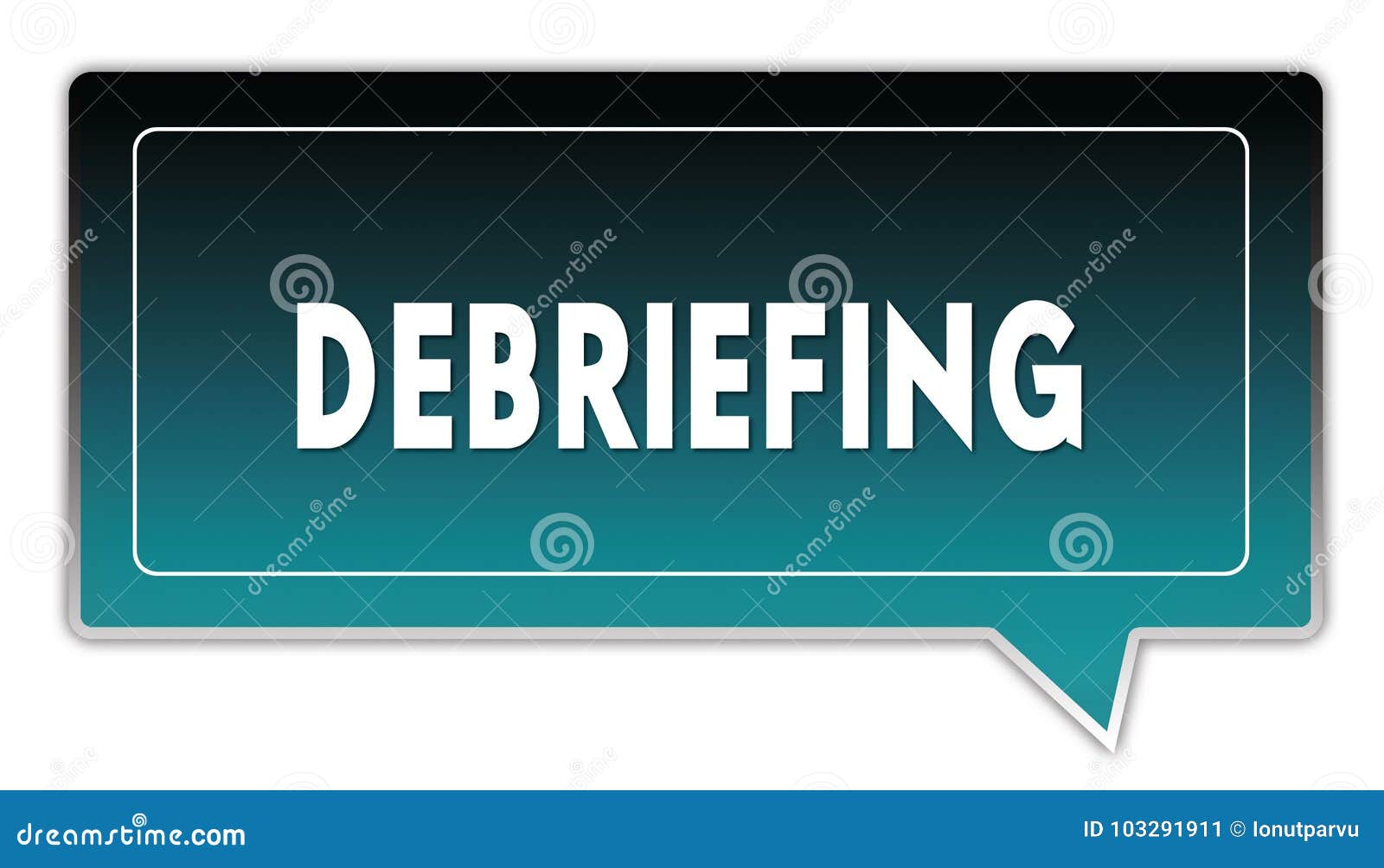 DEBRIEFING on Turquoise To Black Gradient Square Speech Bubble. Stock ...