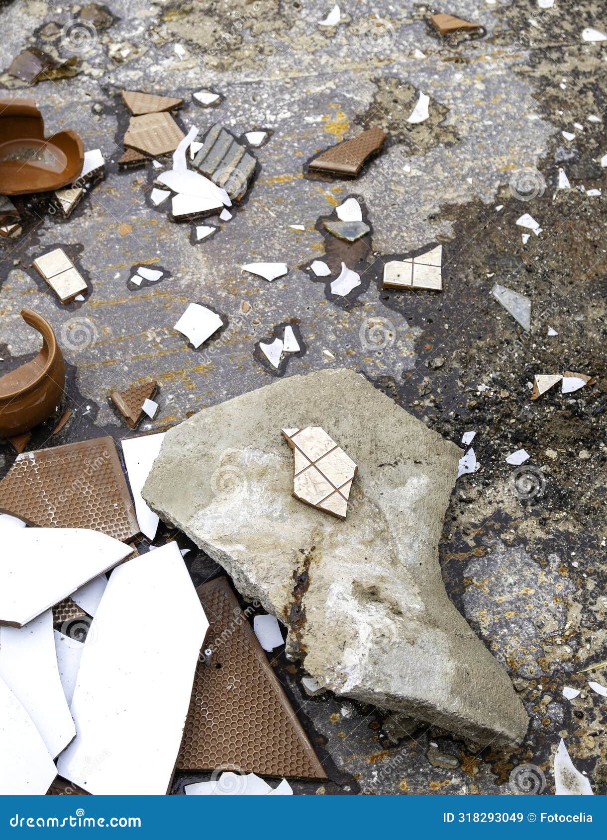 Debris of broken tiles stock image. Image of building - 318293049