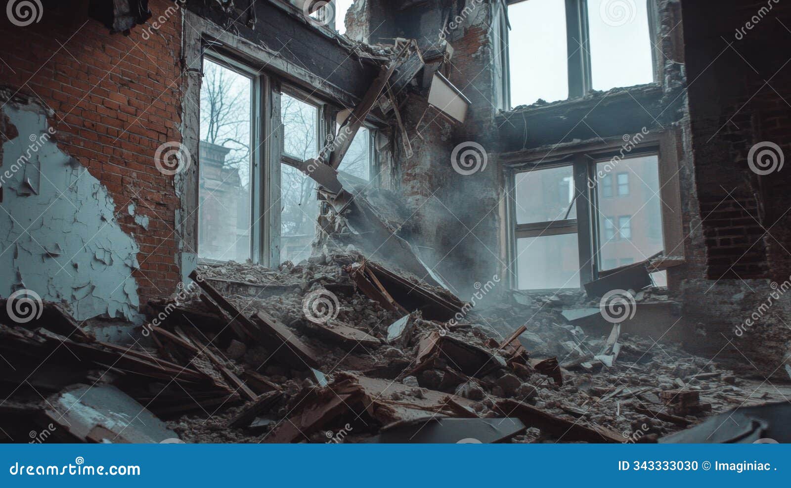 Debris and Dust Fill a Room in a Destroyed Building Stock Illustration ...