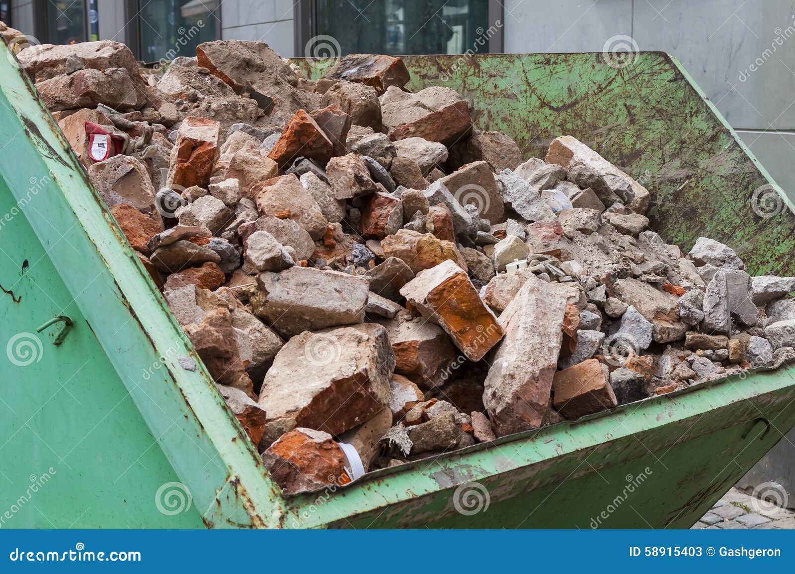 Debris in a Green Metal Container. Stock Image - Image of bricks ...