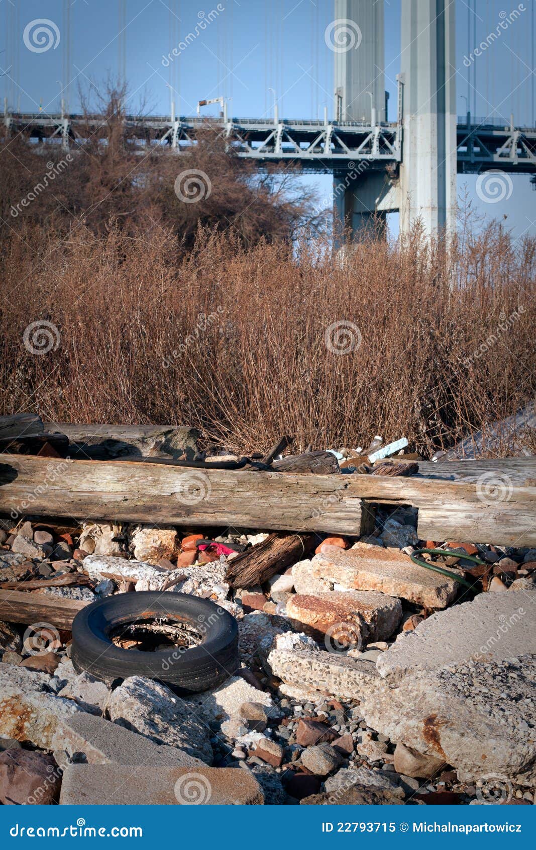 Debris near bridge stock image. Image of large, tire - 22793715