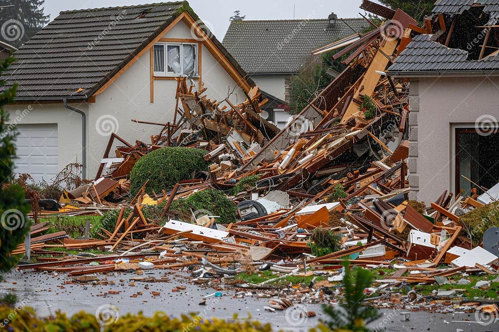 Debris and Rubble Scattered Amidst Disordered Chaos in a Scene of ...