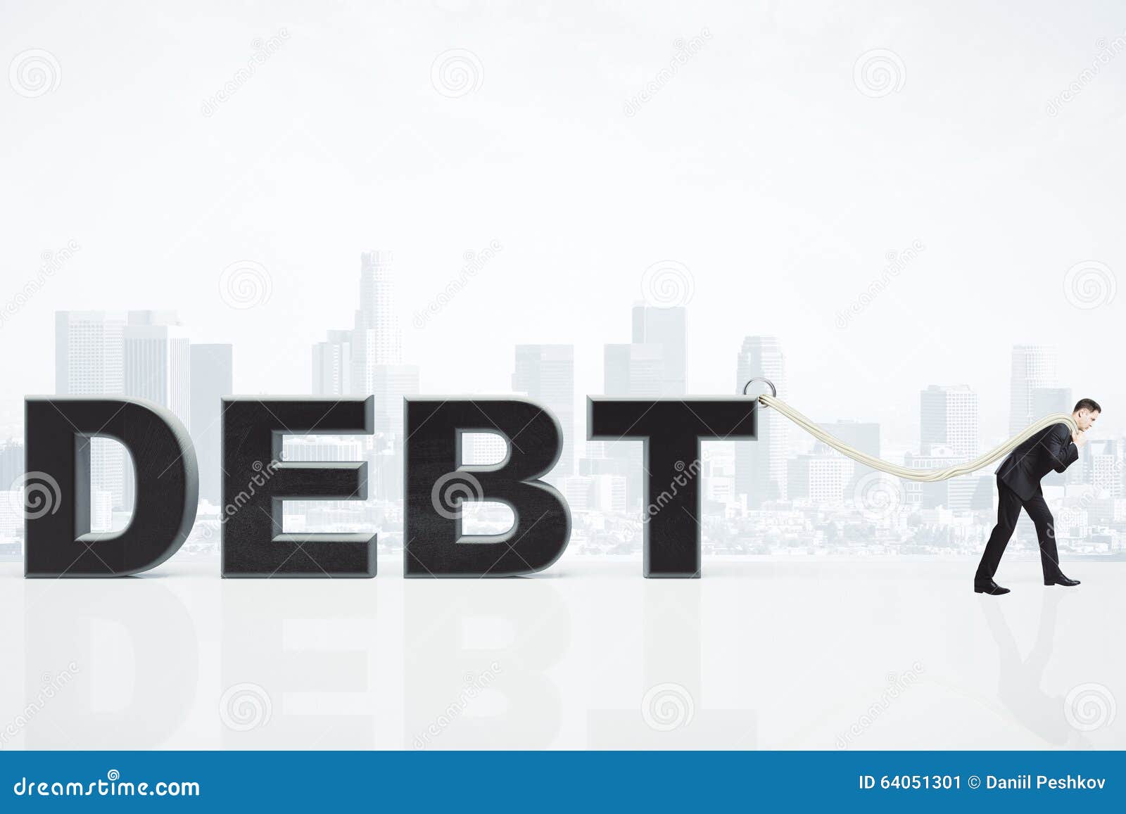 Debt Burden Concept with Businessman Pulls Debt Word on the Rope Stock ...