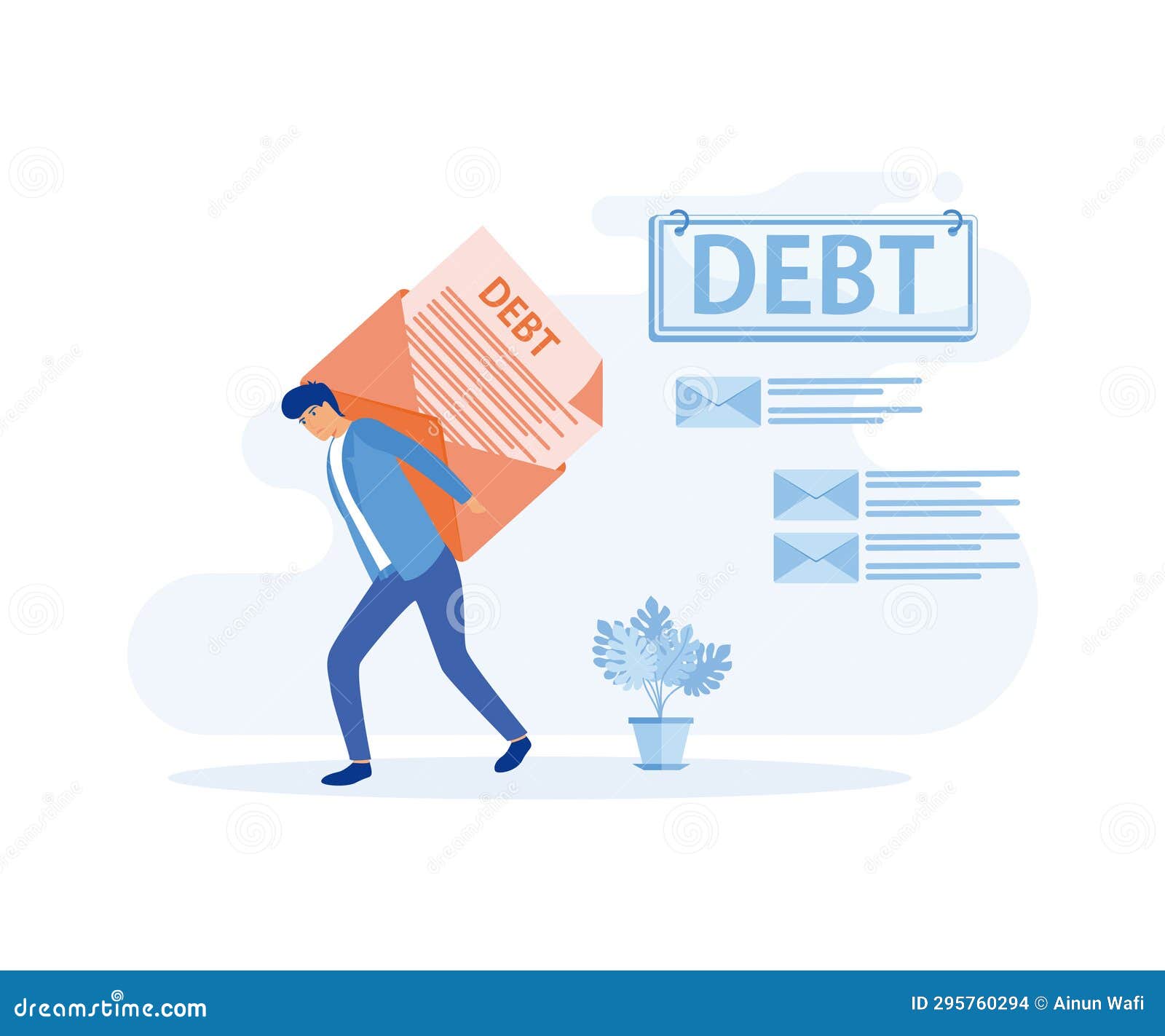 Debt Concept. Man in Suit, Businessman Bears a Debt on His Back, Stock ...