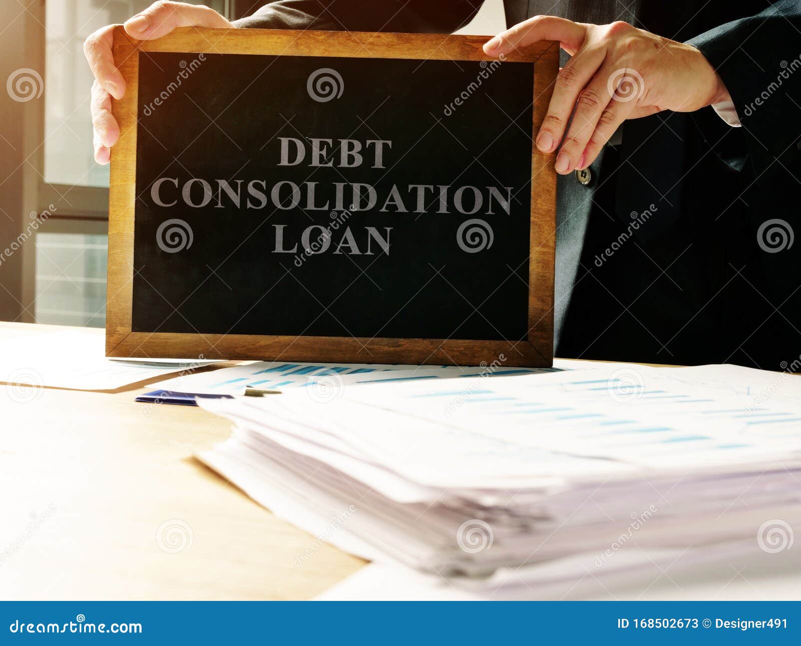 Debt Consolidation Loan Sign and Pile of Papers Stock Image - Image of ...