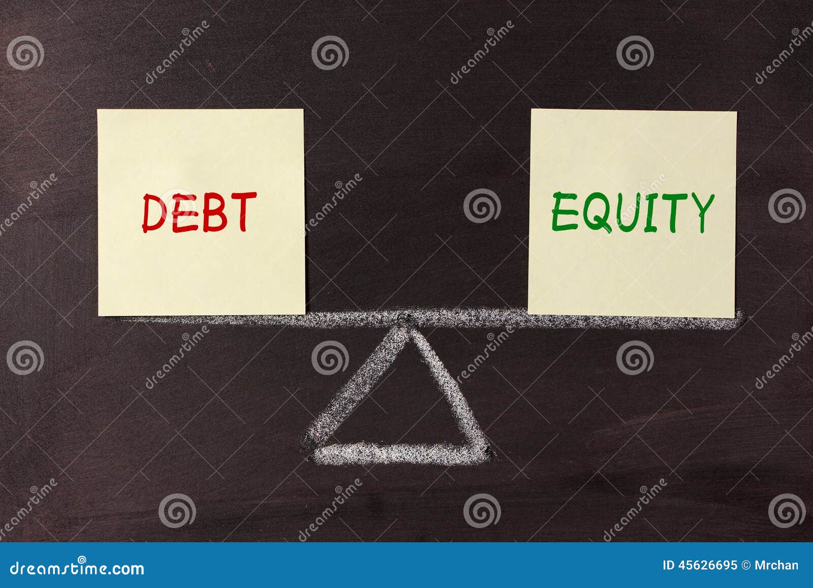 Debt and Equity Balance stock image. Image of chalkboard - 45626695
