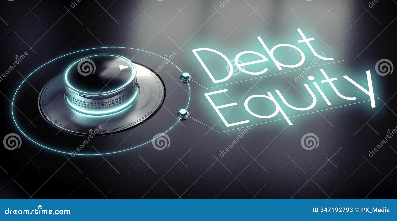 Debt, Equity - Rotary Knob and Glowing Words Stock Illustration ...