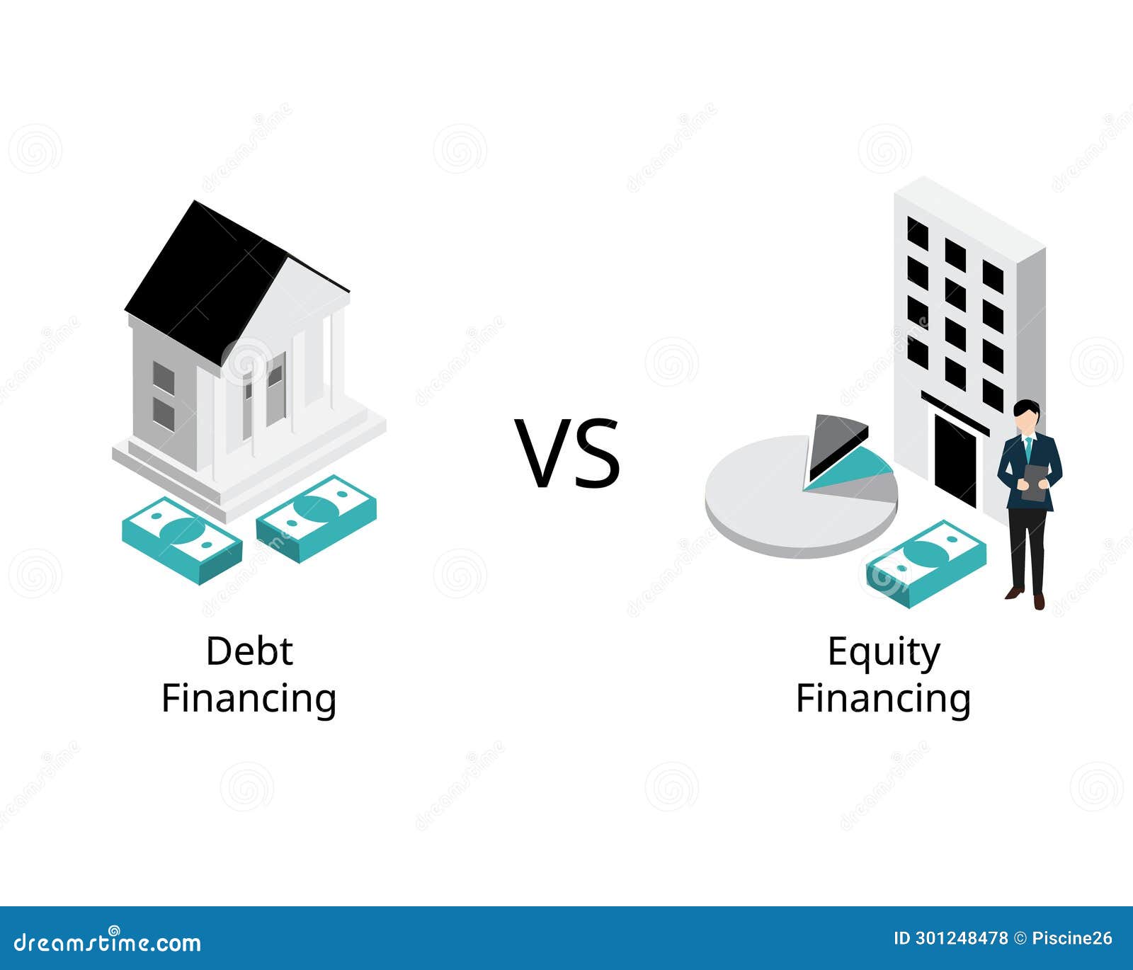 Debt Financing Compare with Equity Financing Stock Vector ...